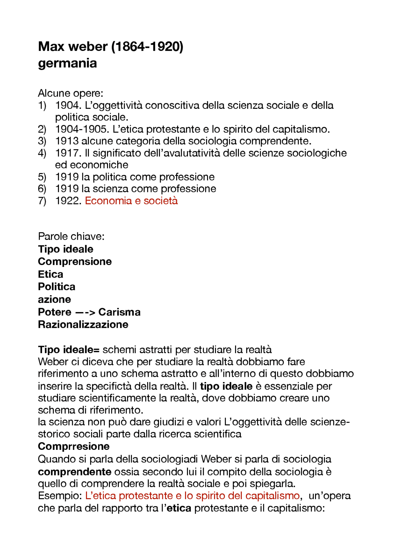 Concetti Fondamentali Max Weber Docsity