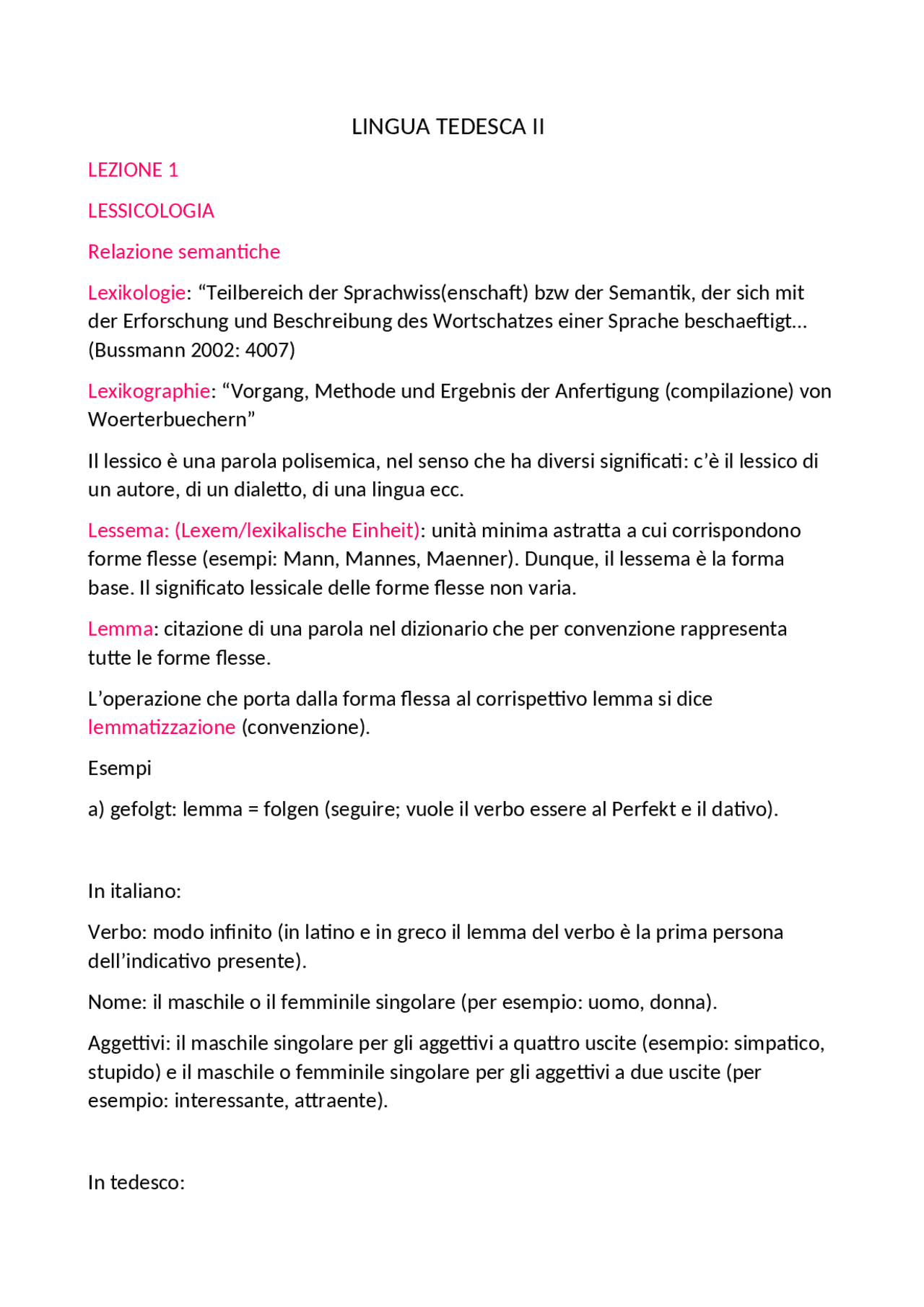 I Miei Appunti Completi Di Lessicologia Tedesca 2° Anno Docsity