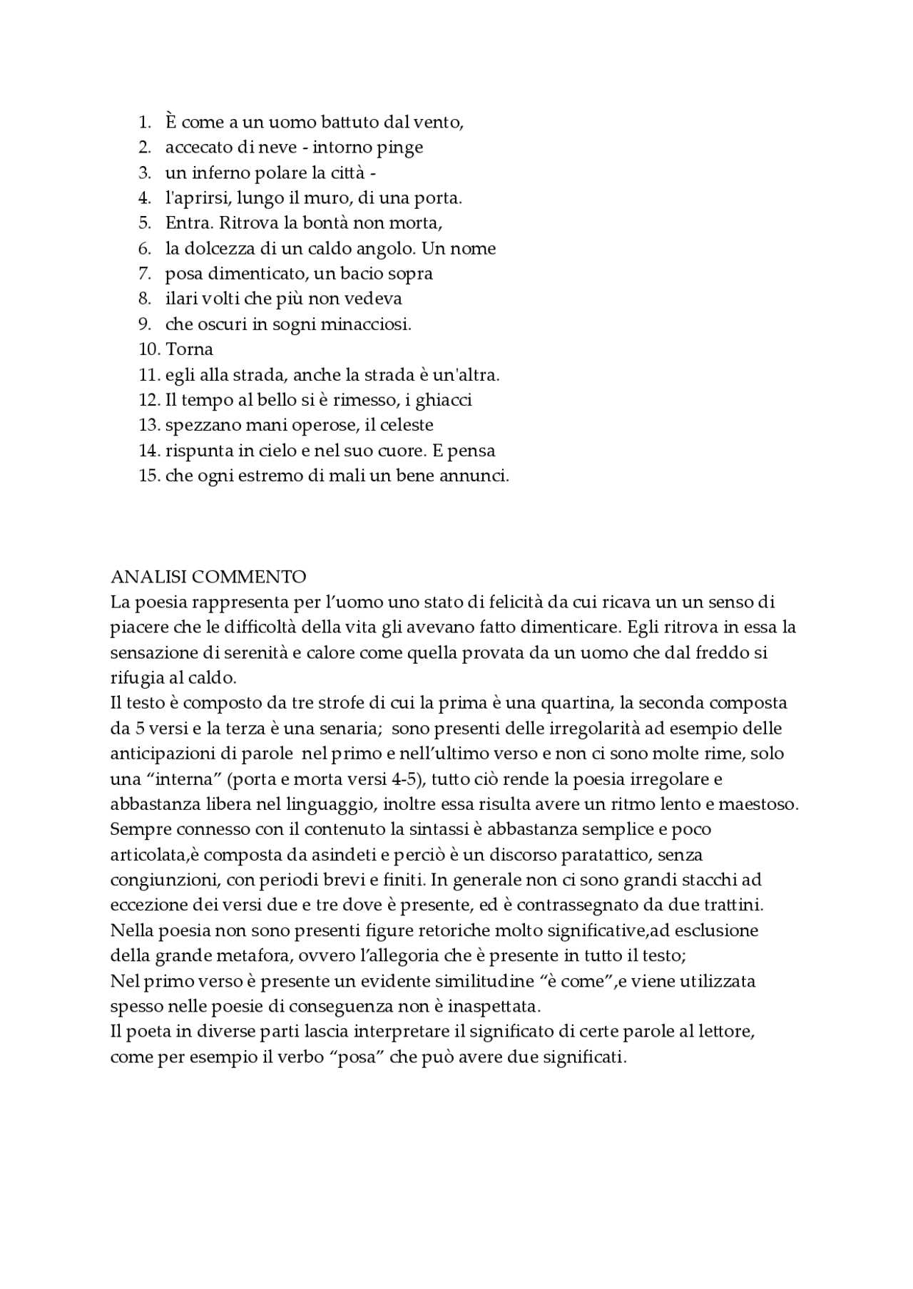 Analisi Commento Di Umberto Saba Poesia Docsity