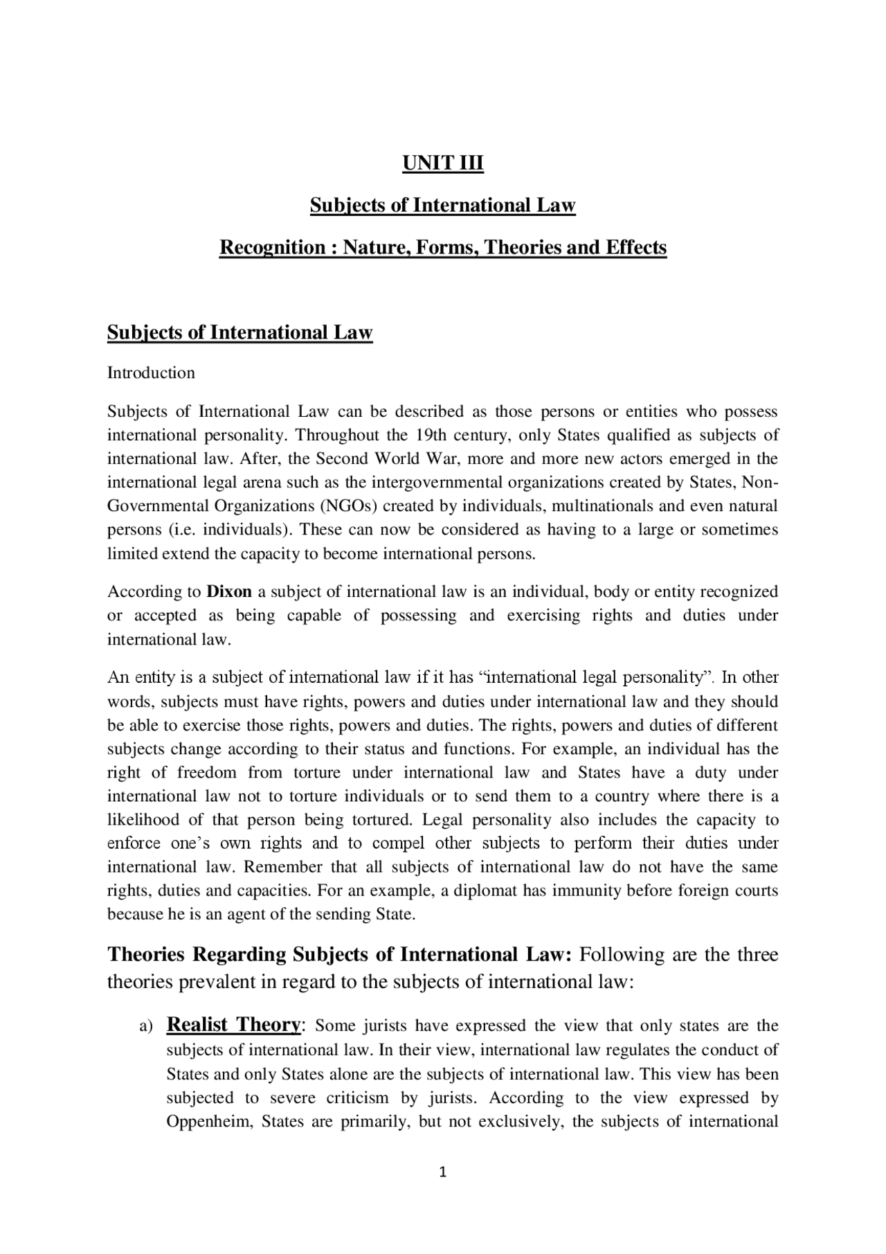 Statehood and recognition - Docsity