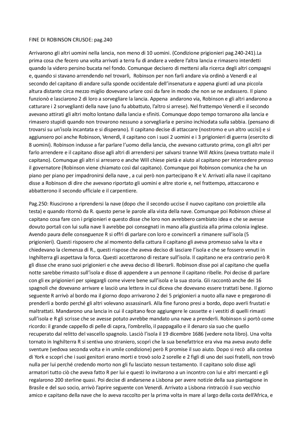Riassunto Finale Di Robinson Crosoe Docsity