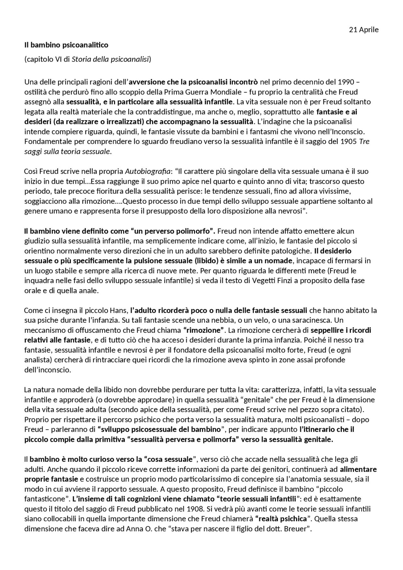 Cap 6 Complesso Di Edipo Storia Di Una Psicoanalisi Appunti Prof
