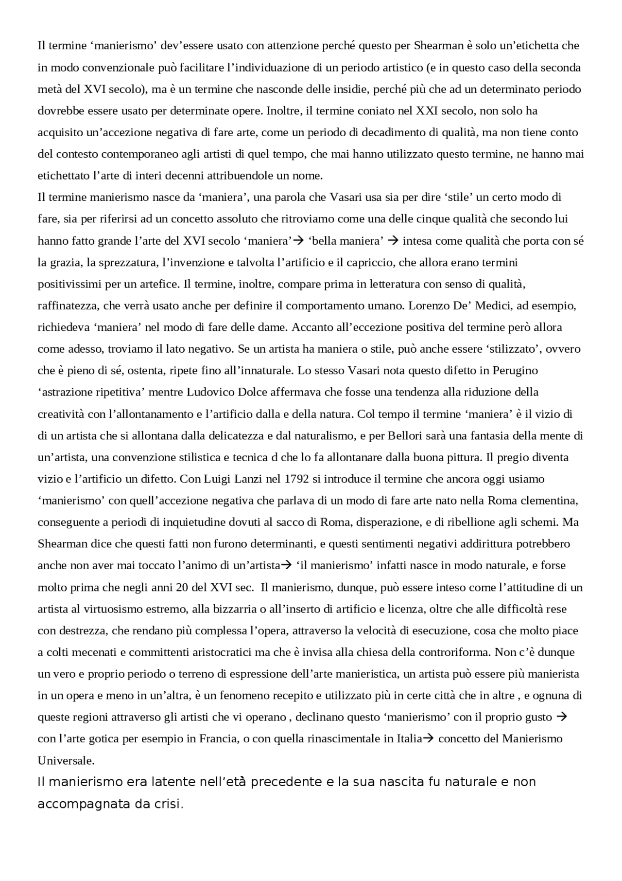 Shearman Manierismo Capitoli Uno E Due Docsity