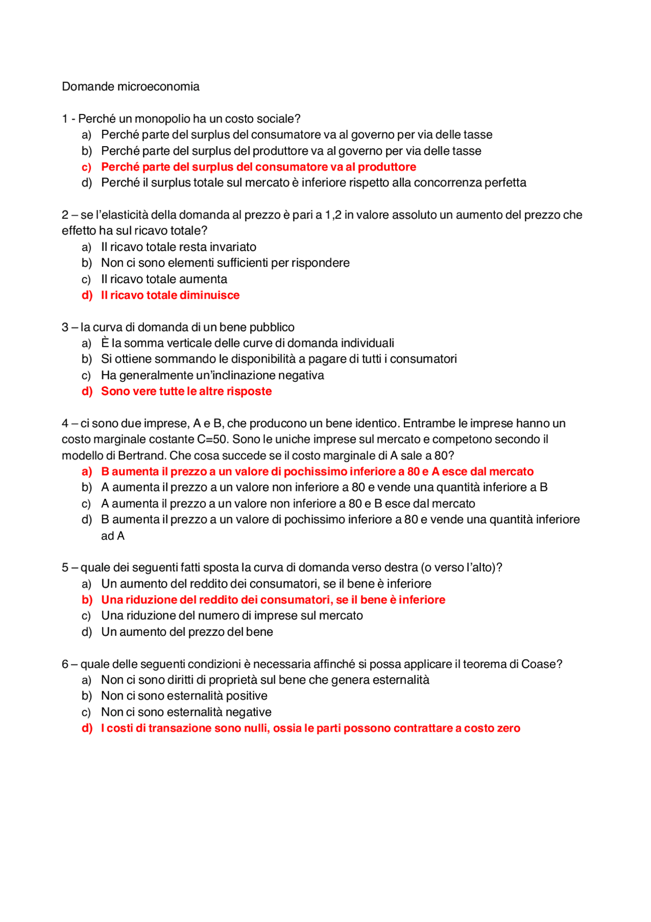 Domande Esame Microeconomia Docsity