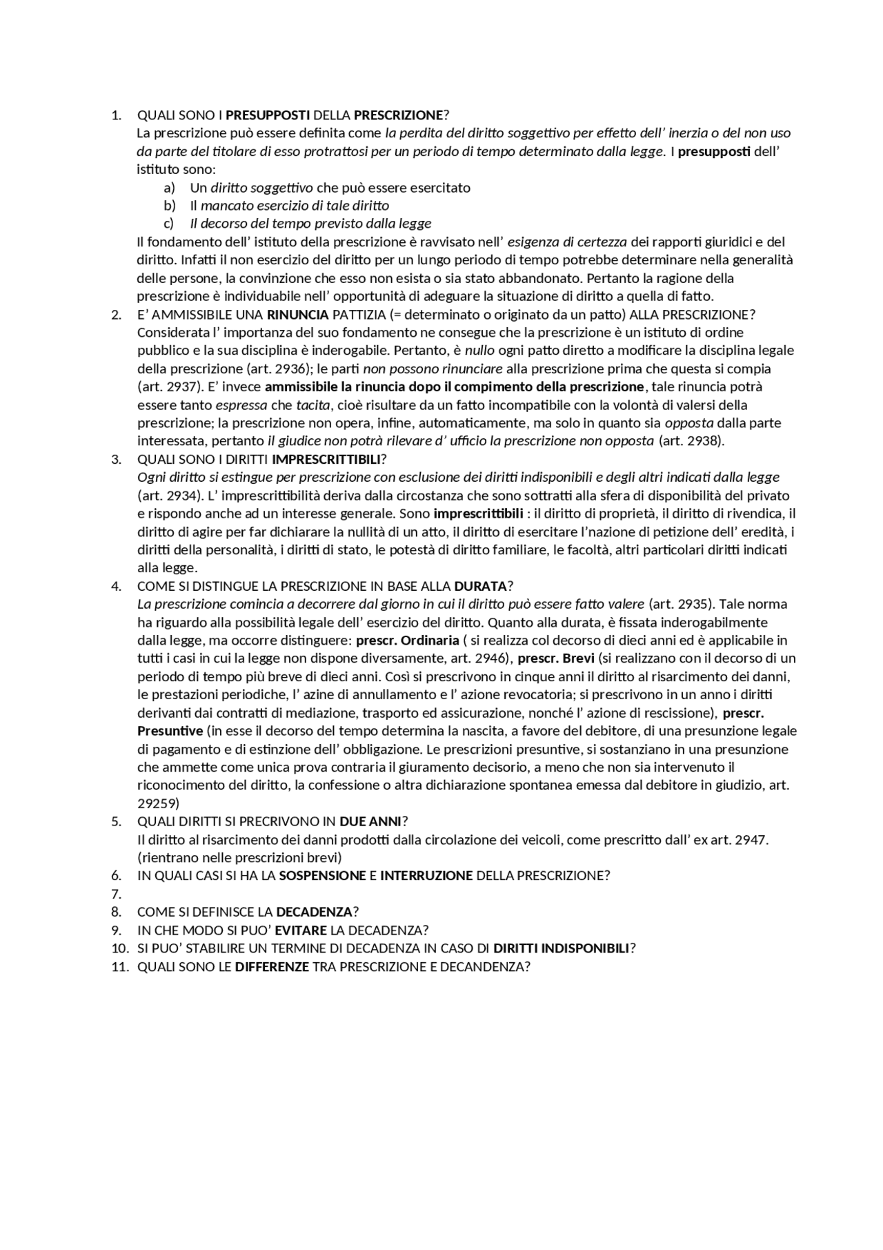 Prescrizione Ed I Suoi Presupposti Docsity