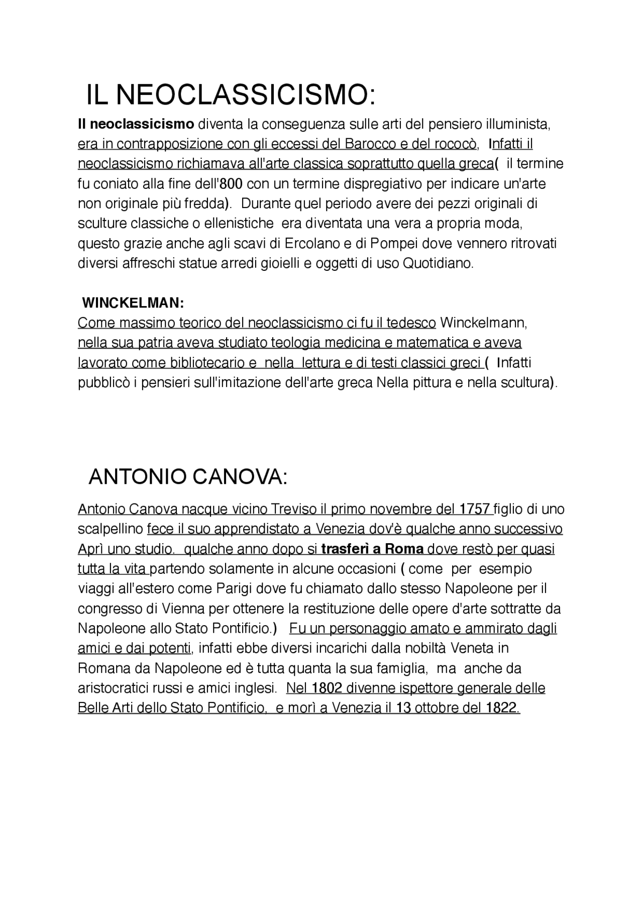 Il Neoclassicismo E Diversi Esponenti Docsity