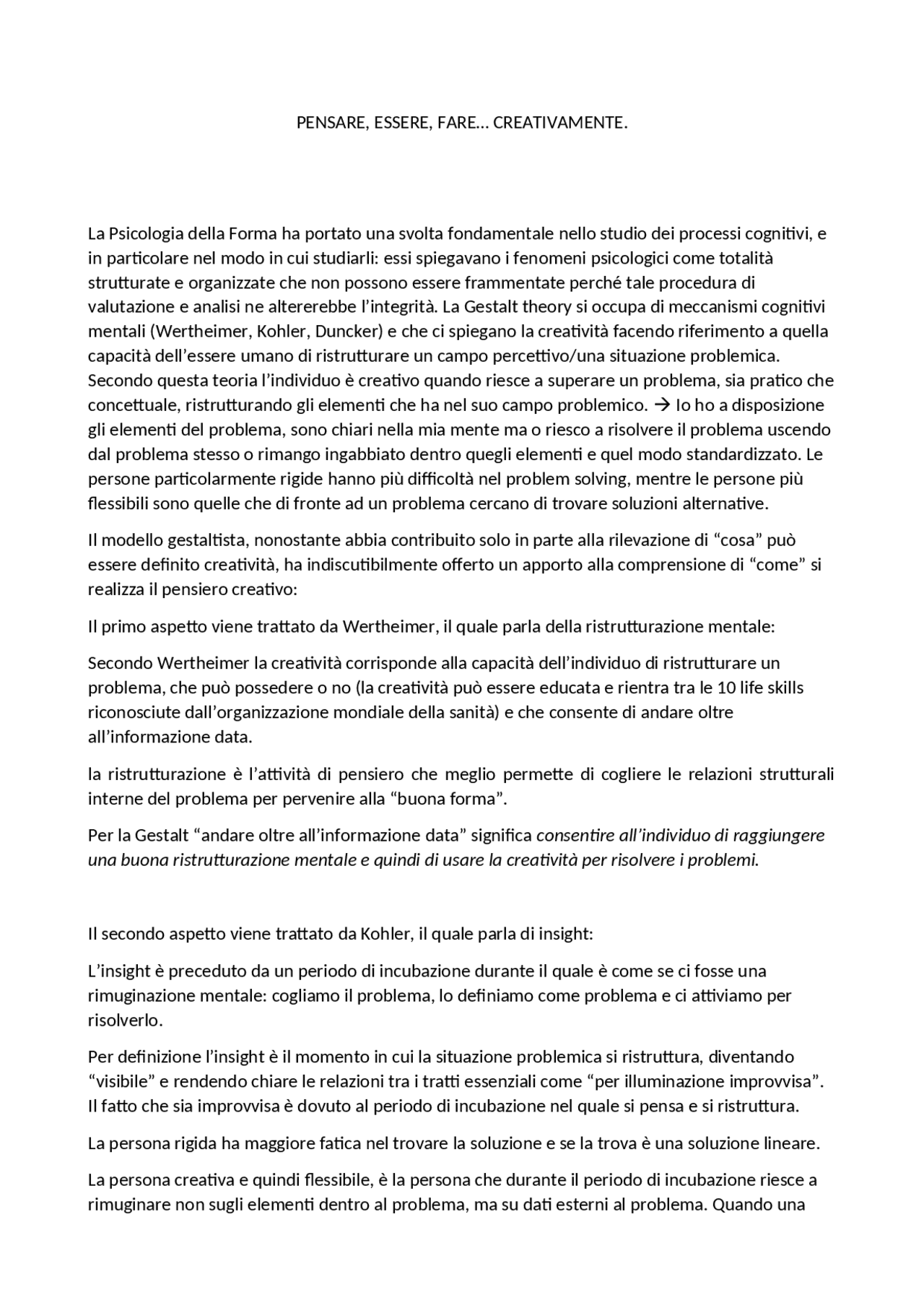 Riassunto Di Creatività Docsity