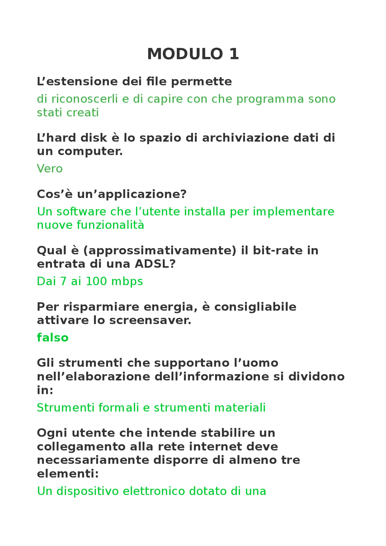 Eipass Modulo 1 Parte 1 Prove Desame Di Informatica Docsity