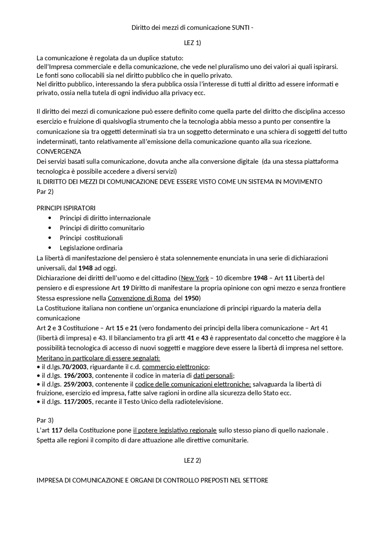 Sintesi Diritto Dei Mezzi Di Comunicazione Docsity