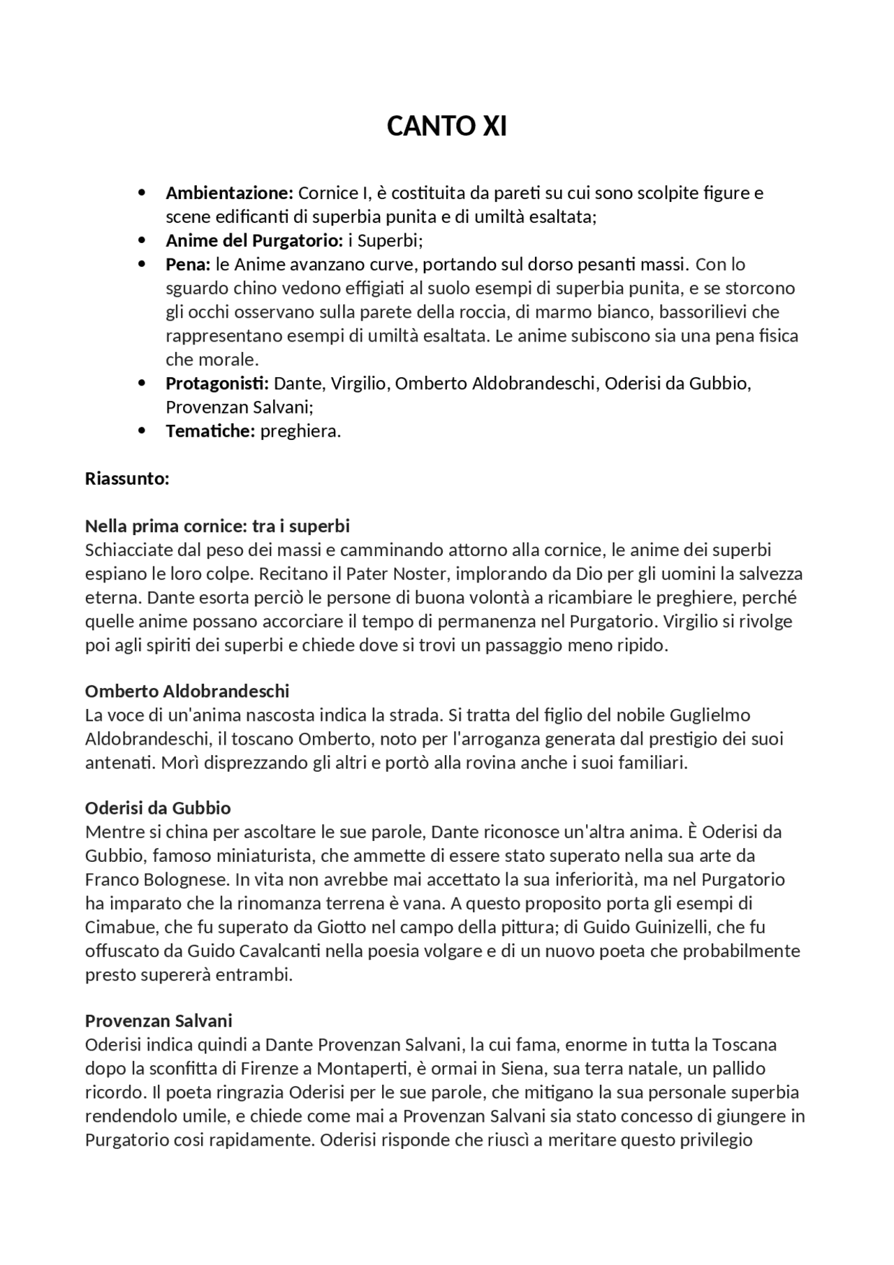 Divina Commedia, Purgatorio: Canto XI - Docsity