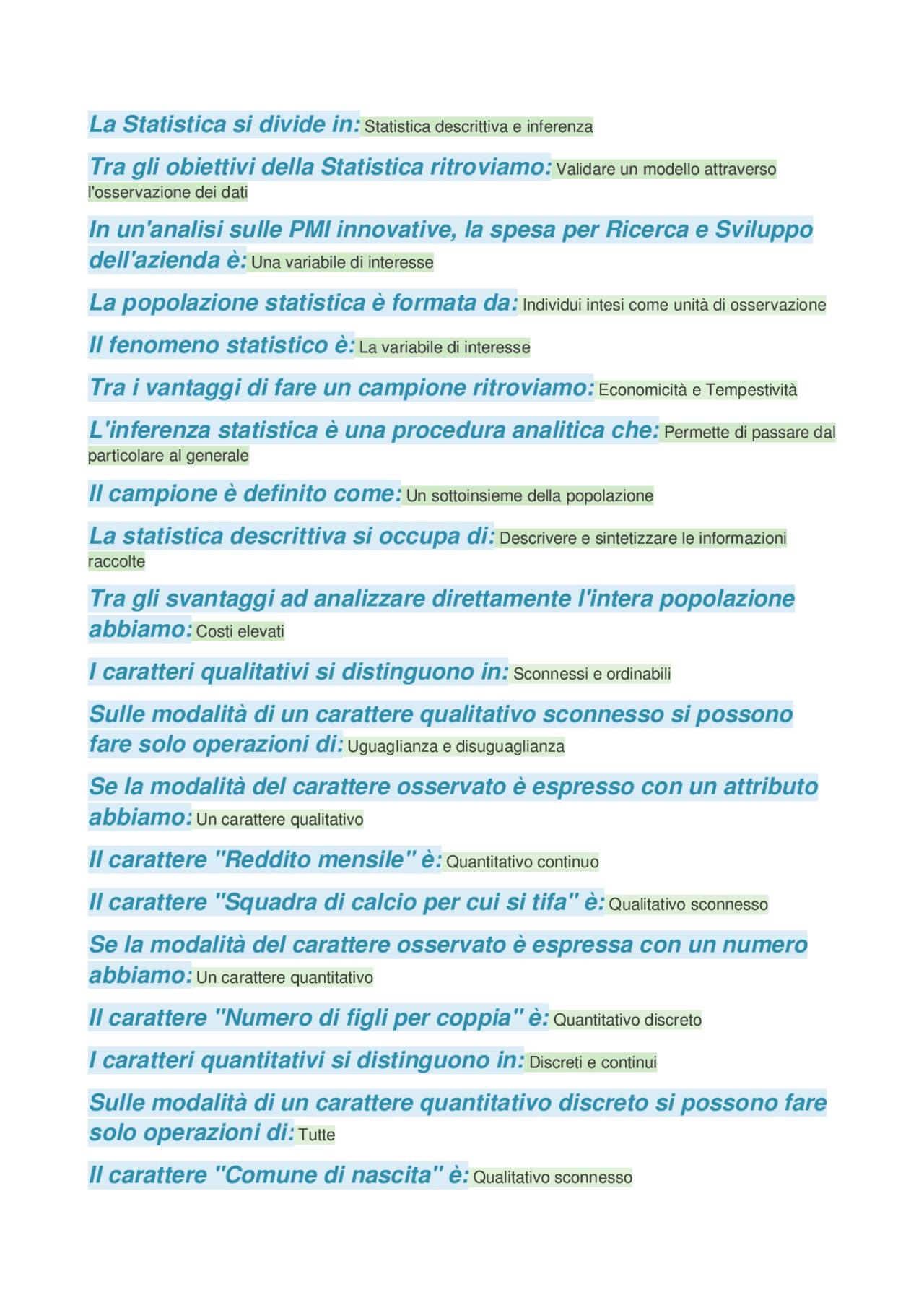 Test Esame Di Statistica Ing Informatica Mercatorum Docsity
