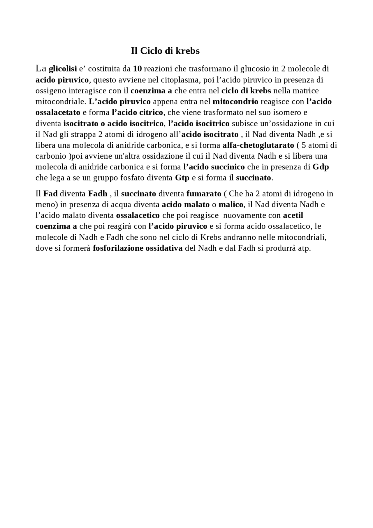 Sintesi Del Ciclo Di Krebs Docsity