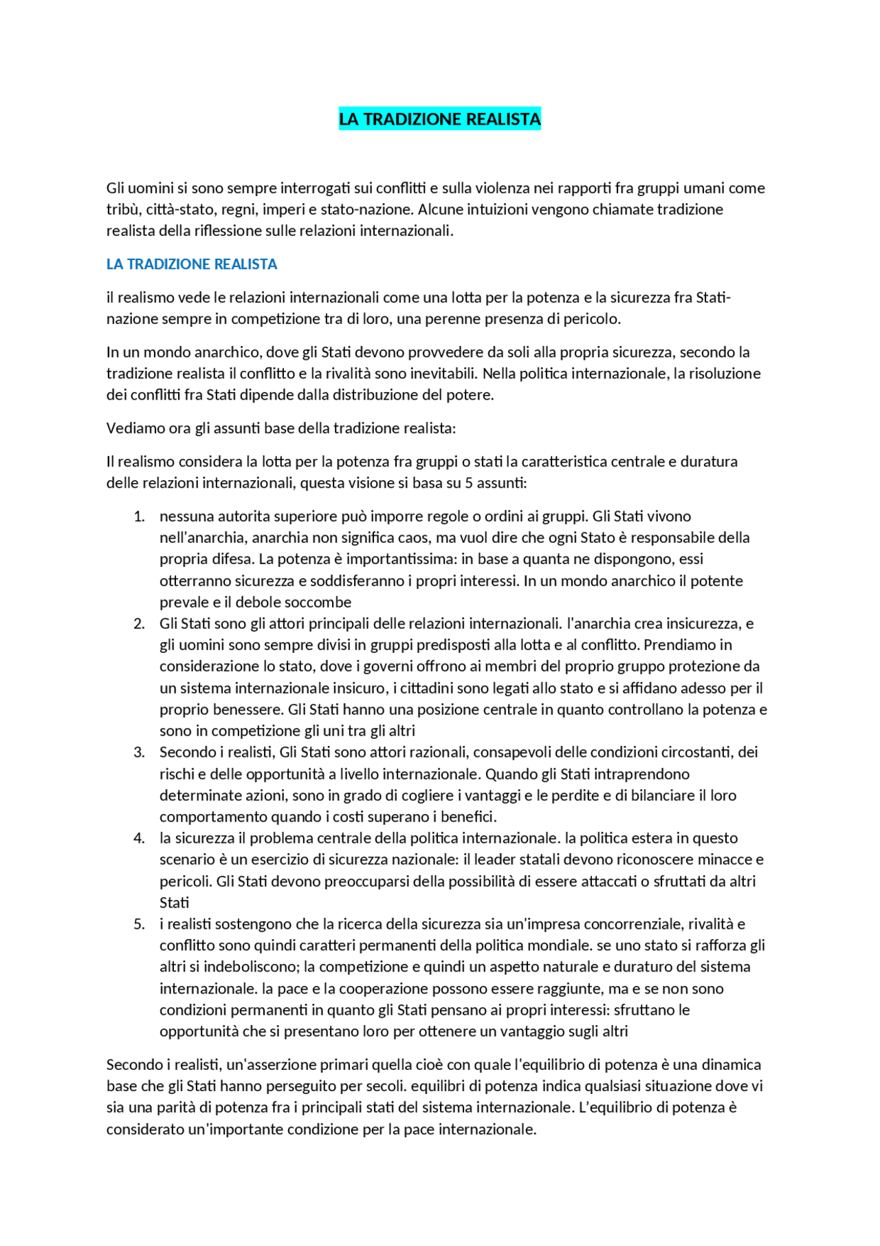 Teorie Delle Relazioni Internazionali Docsity
