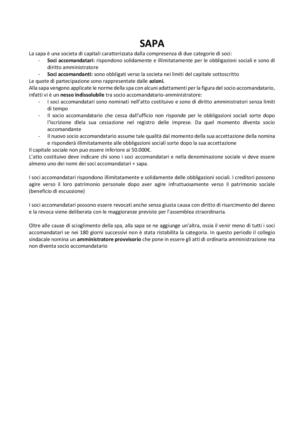 Le Società In Accomandita Per Azioni Docsity