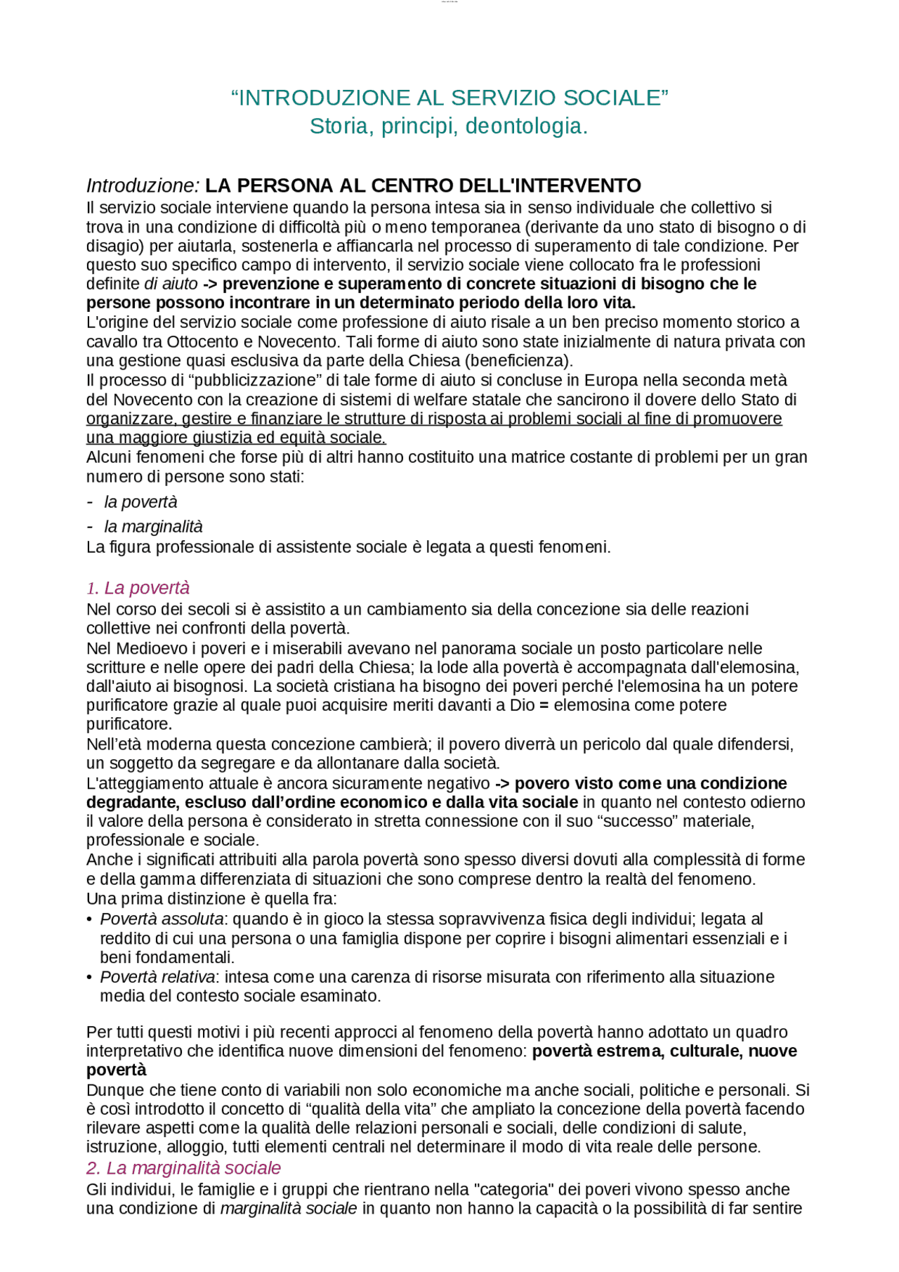 Sintesi Di Introduzione Al Servizio Sociale Docsity