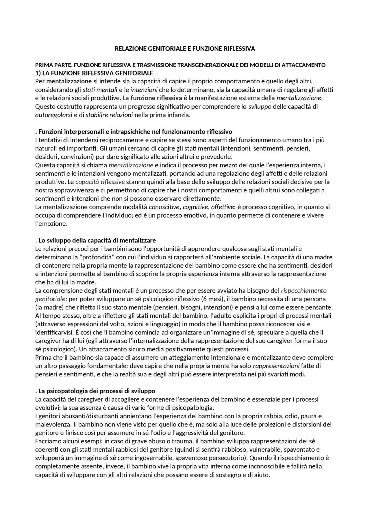 Relazione Genitoriale E Funzione Riflessiva Docsity