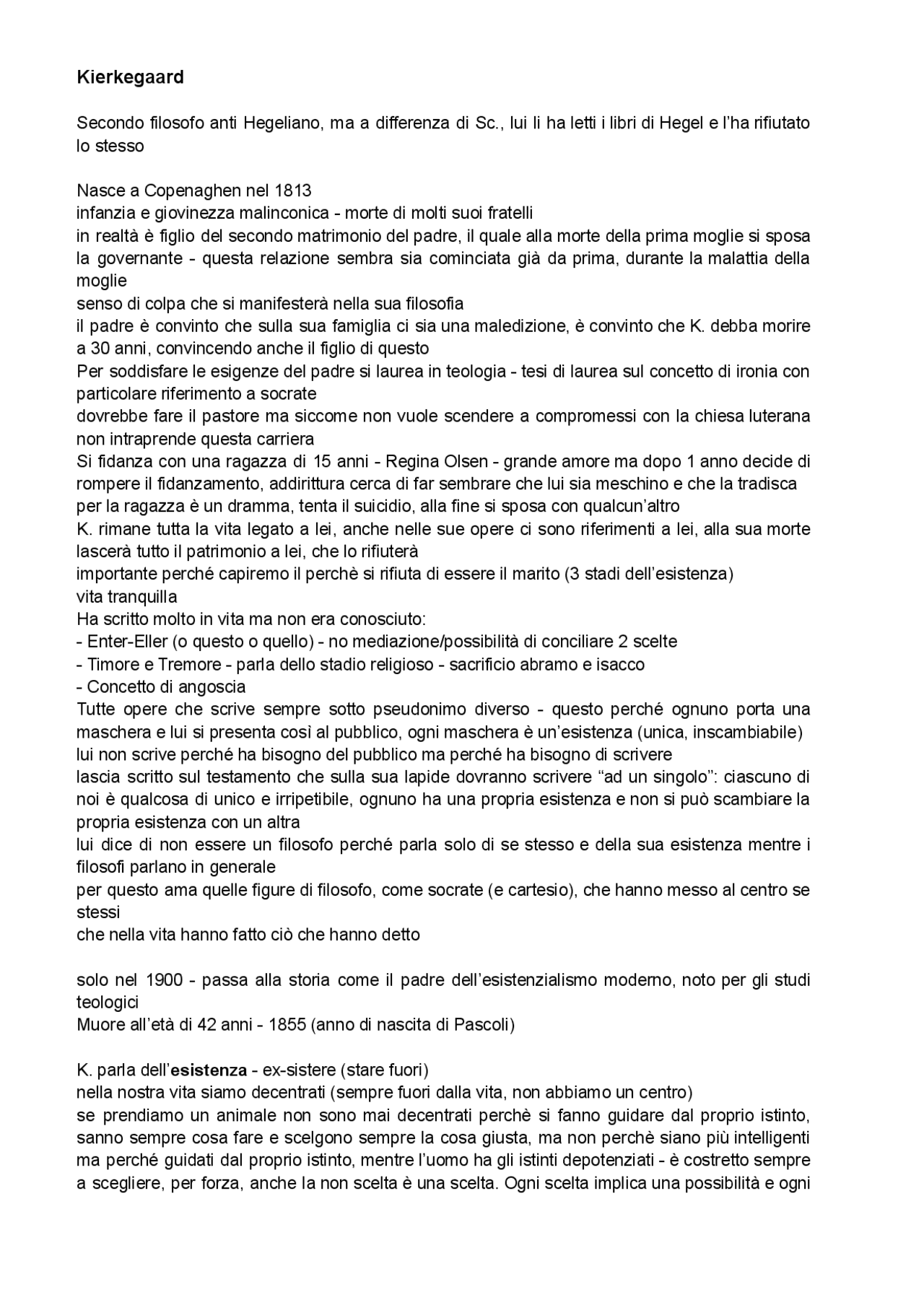 Kierkegaard Appunti Filosofia Docsity