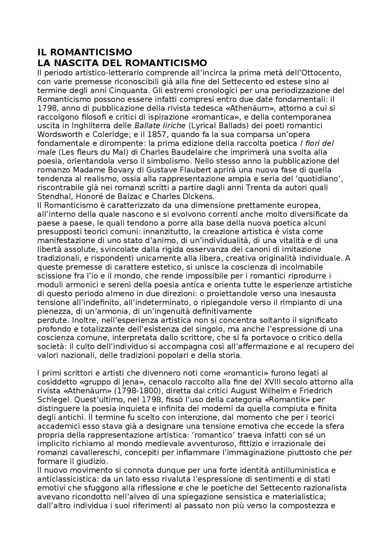 Filo Rosso Riassunto Romanticismo Docsity