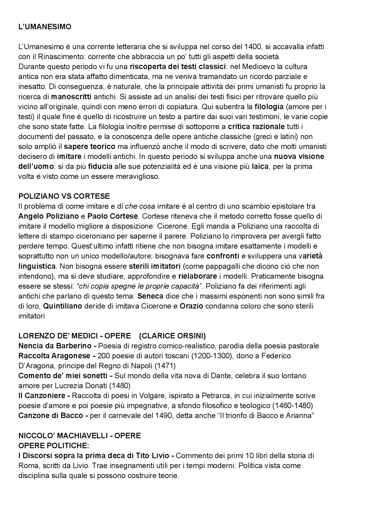 Umanesimo Appunti Di Italiano Docsity