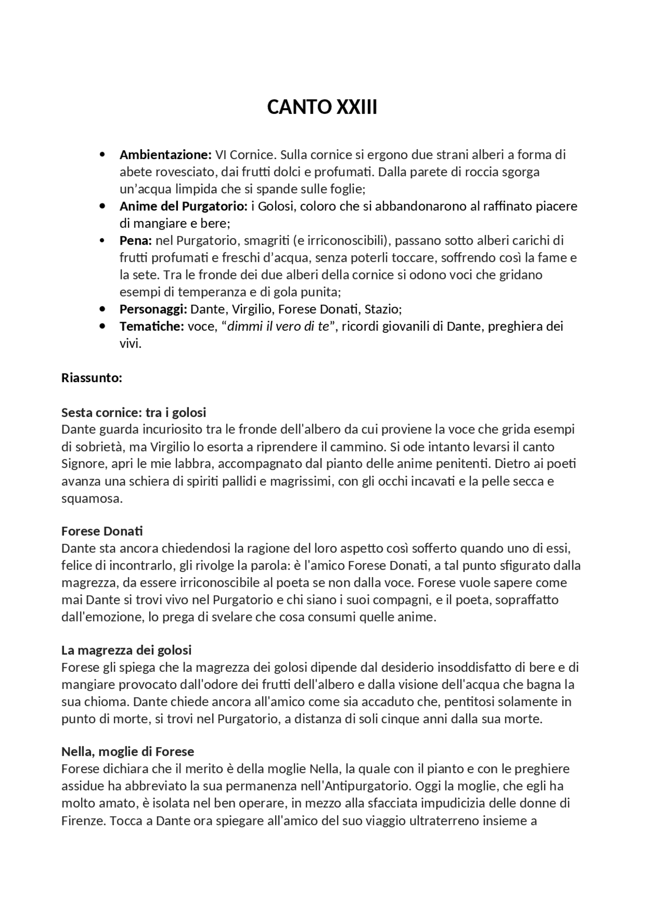 Divina Commedia, Purgatorio: Canto XXIII - Docsity