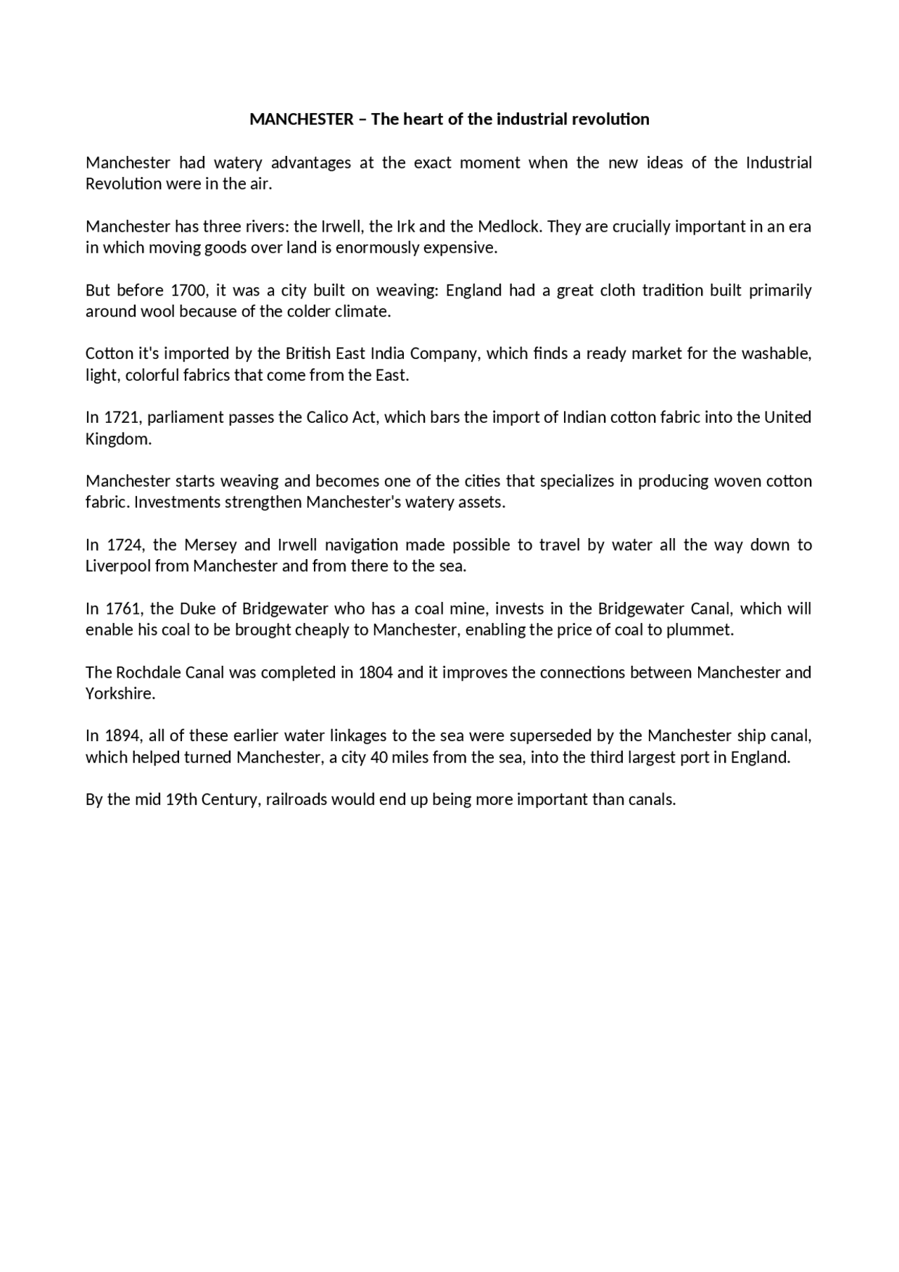 The city of Manchester during the Industrial Revolution - Docsity