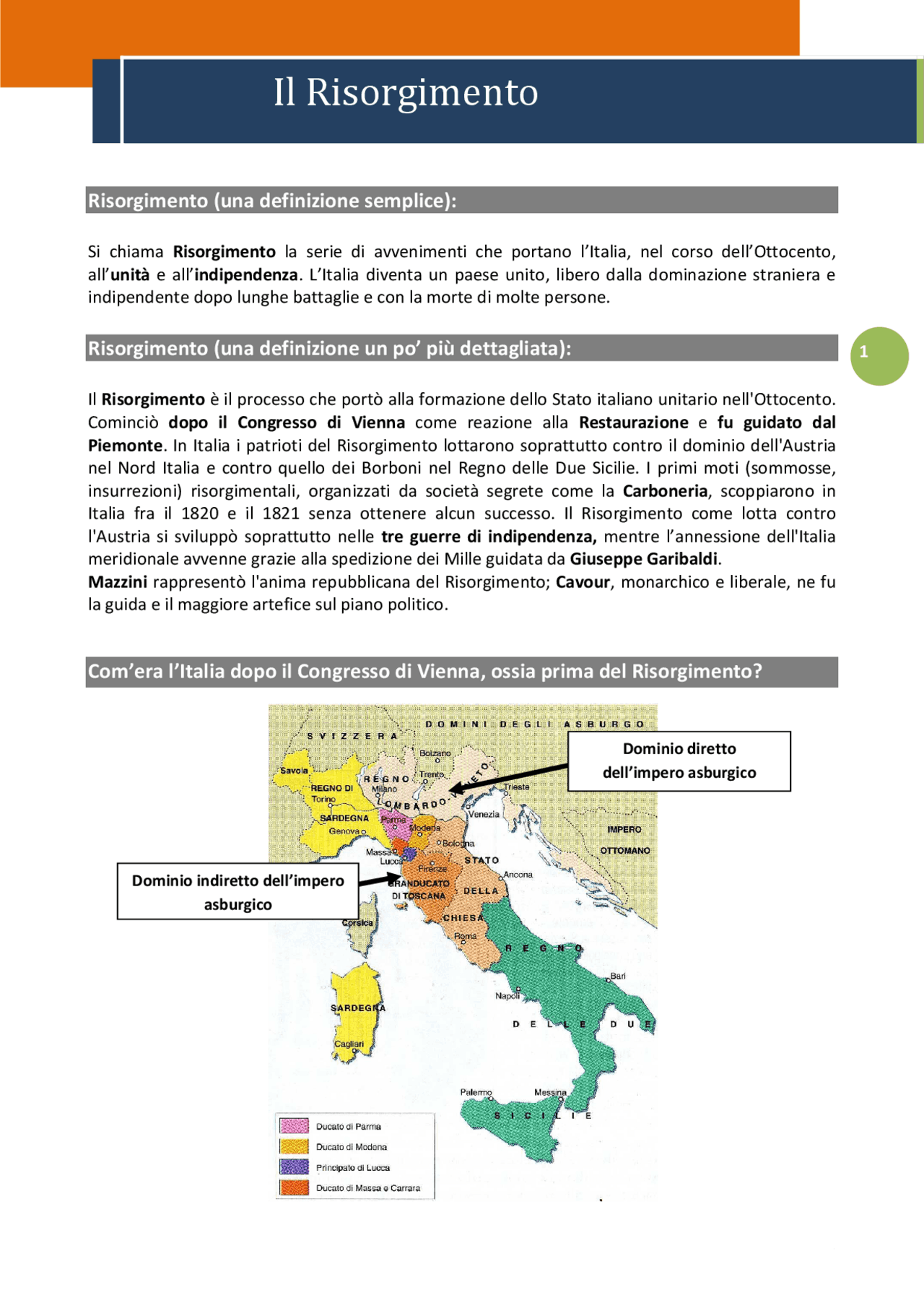 Il Risorgimento Riassunto Docsity
