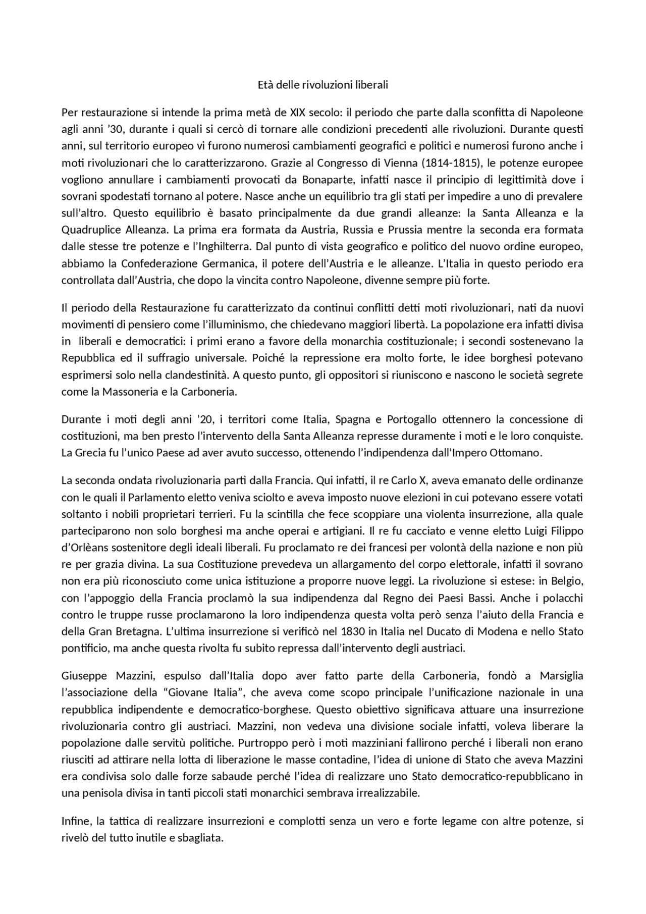 I Moti Rivoluzionari Riassunto Appunti Di Storia Docsity