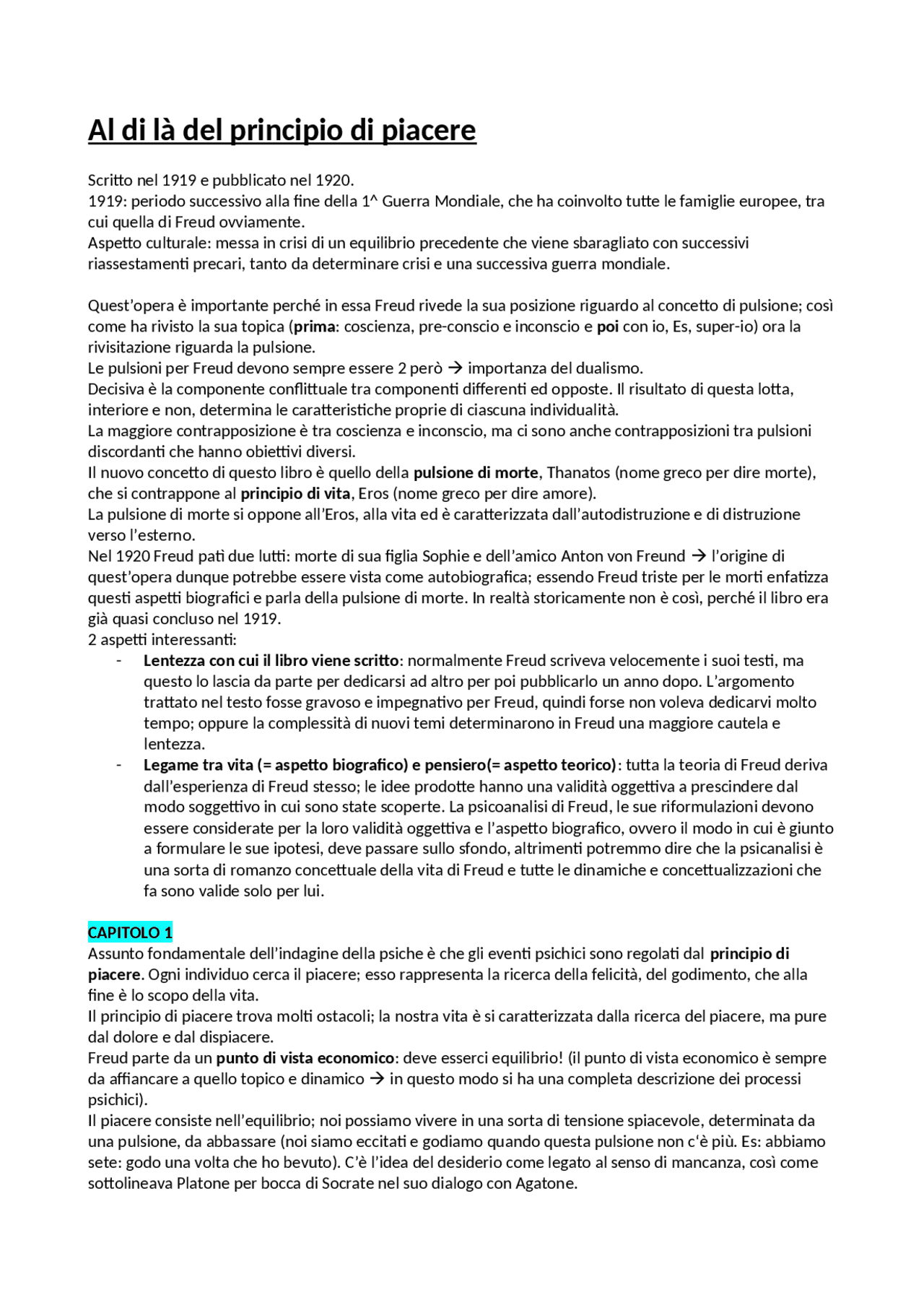 Al Di Là Del Principio Di Piacere Docsity