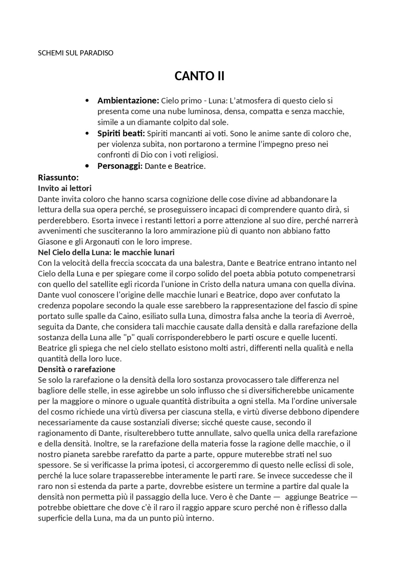 Divina Commedia Paradiso Canto Ii Docsity