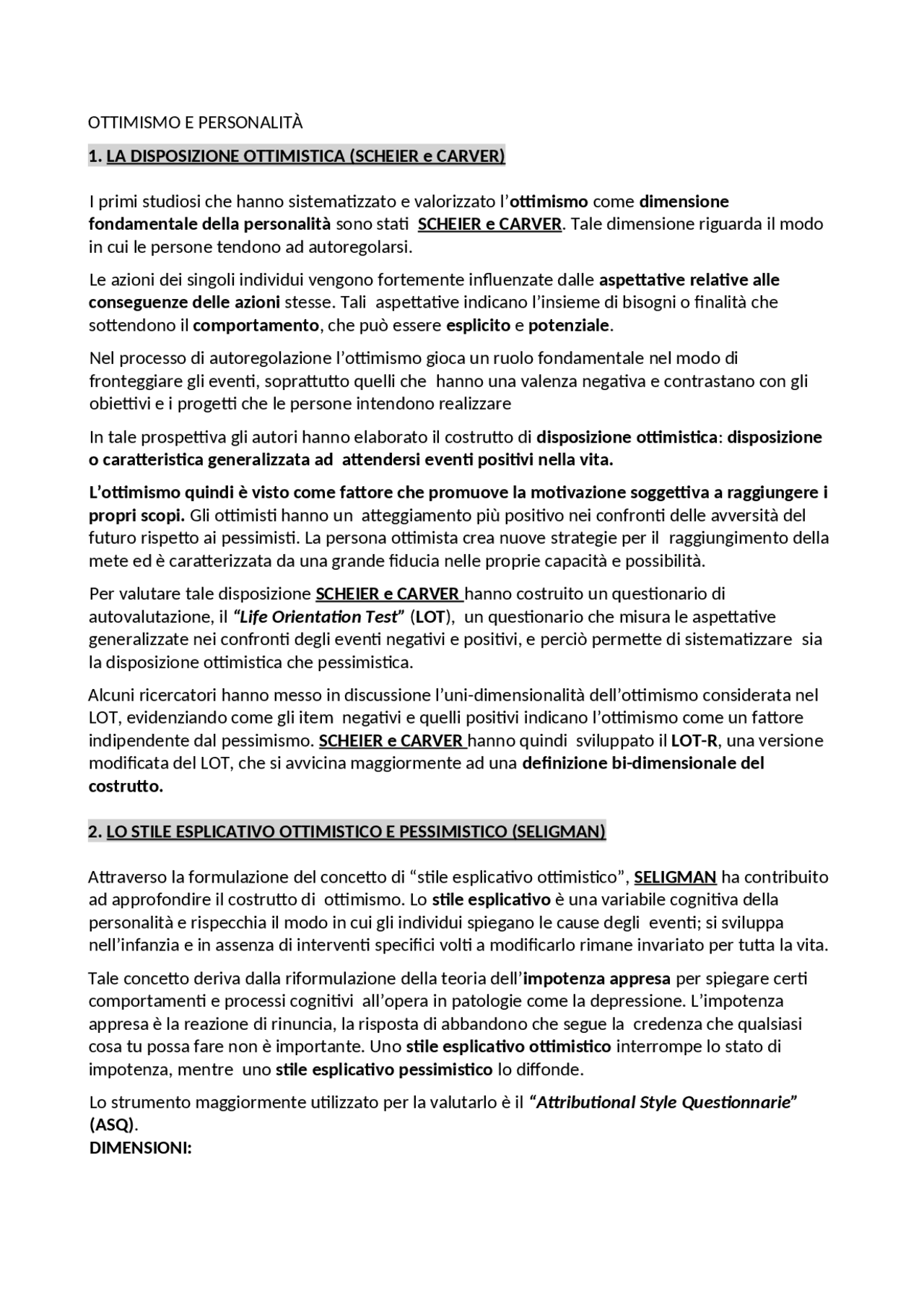 Libro completo "ottimismo e personalità" - Docsity