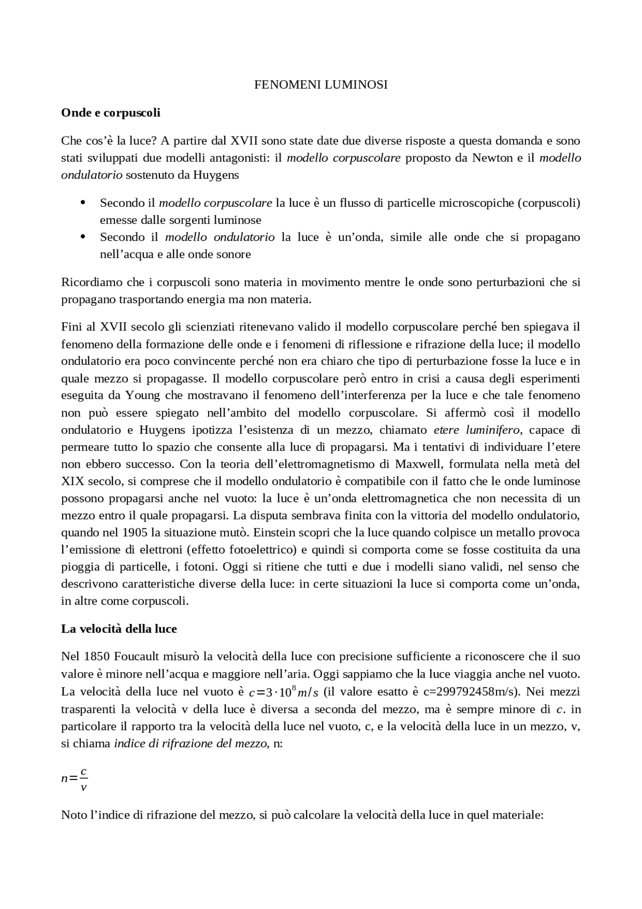 Fenomeni Luminosi Cosè La Luce Newton Docsity