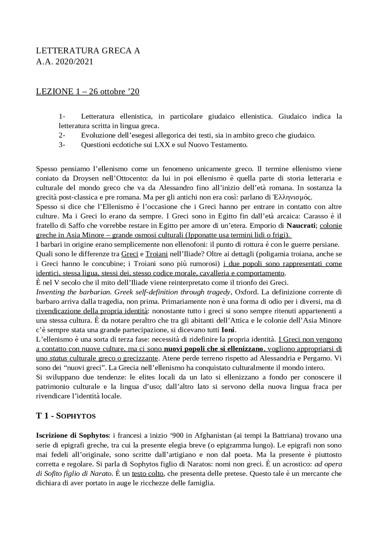 Letteratura Greca A - Docsity