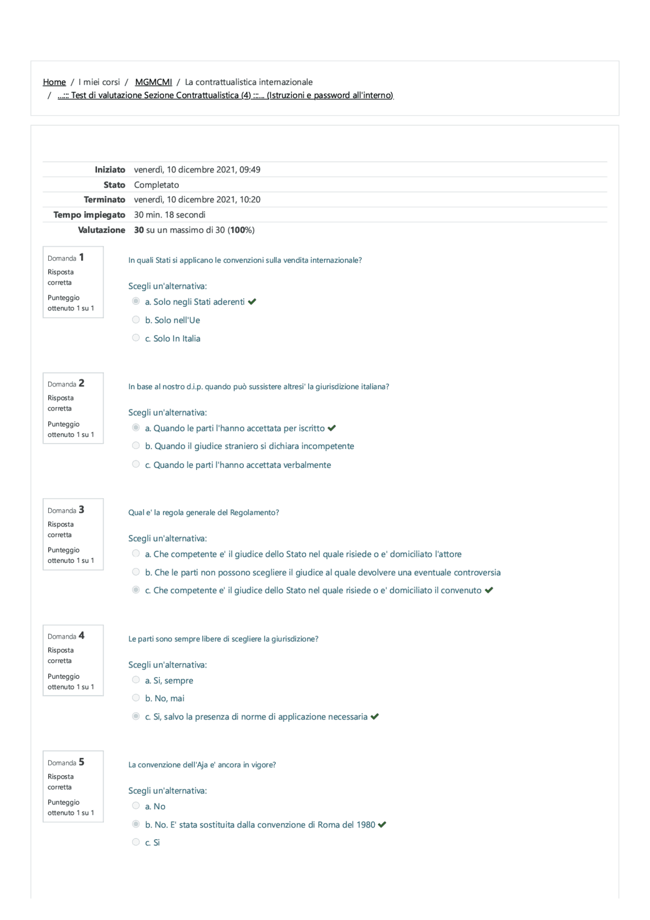 Master Marcom Test Sezione 4 Contrattualistica Internazionale Docsity