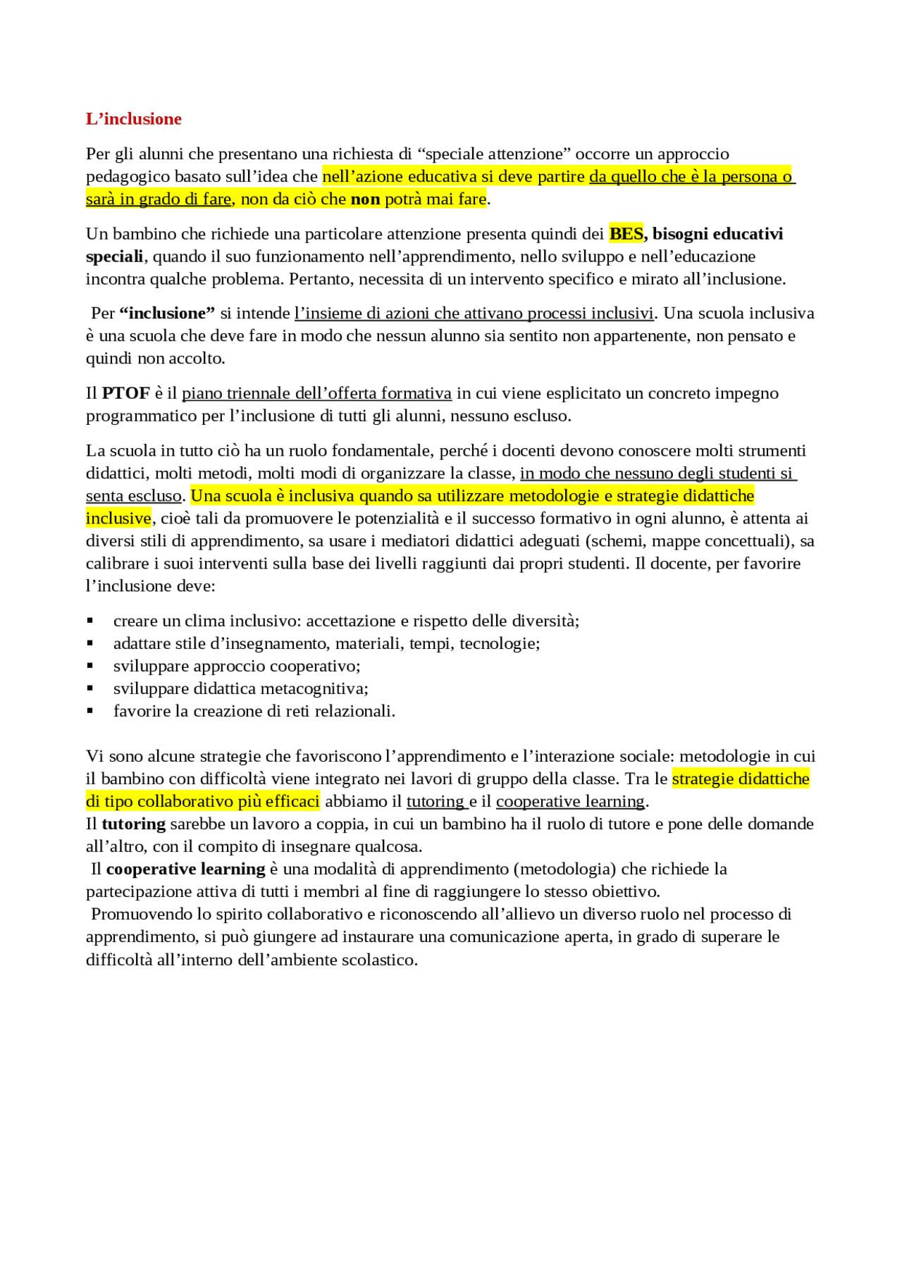 Linclusione In Didattica Generale Docsity