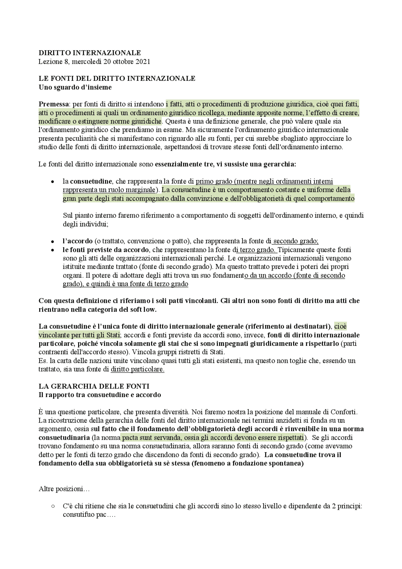 Le Fonti Del Diritto Internazionale Docsity