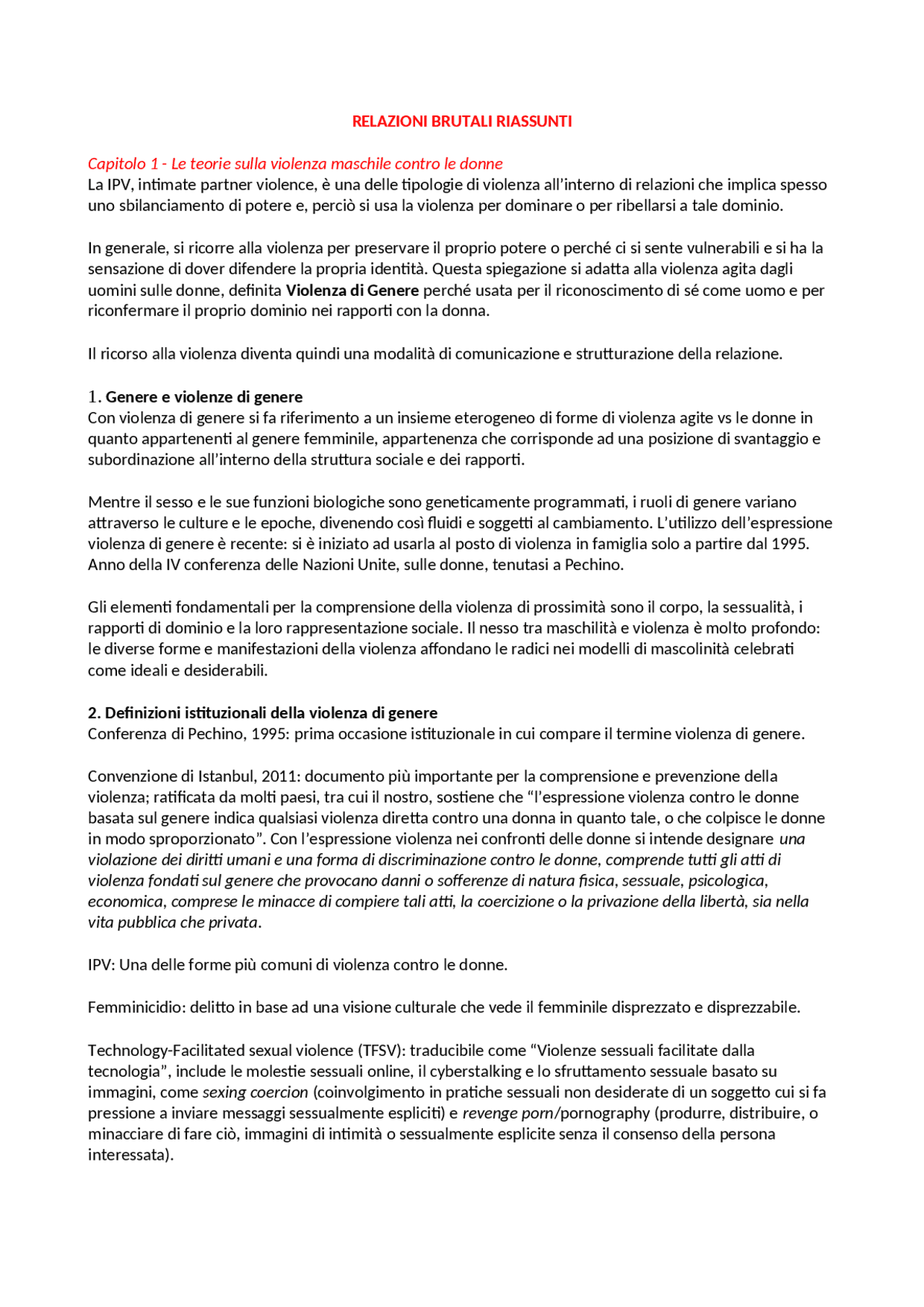 Riassunto Relazioni Brutali Docsity