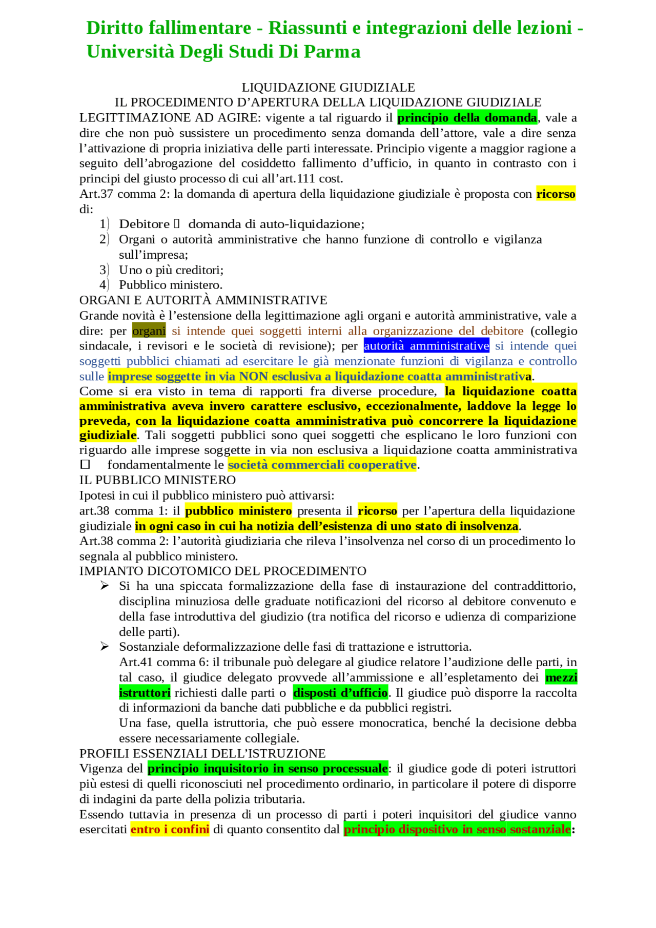 Diritto Fallimentare Riassunti E Integrazioni Delle Lezioni