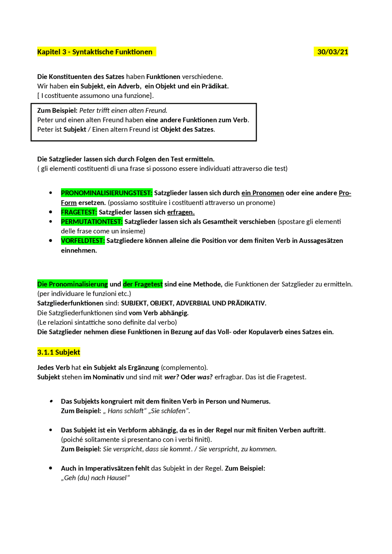 Deutsche Syntax Kapitel 3 Syntaktische Funktionen Docsity