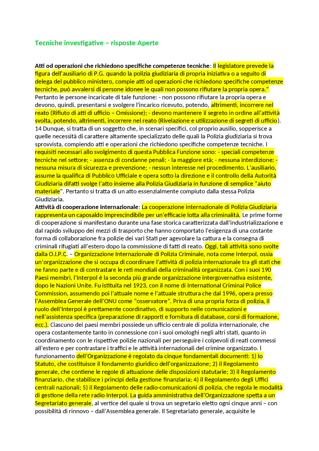 Tecniche Investigative Risposte Aperte Docsity
