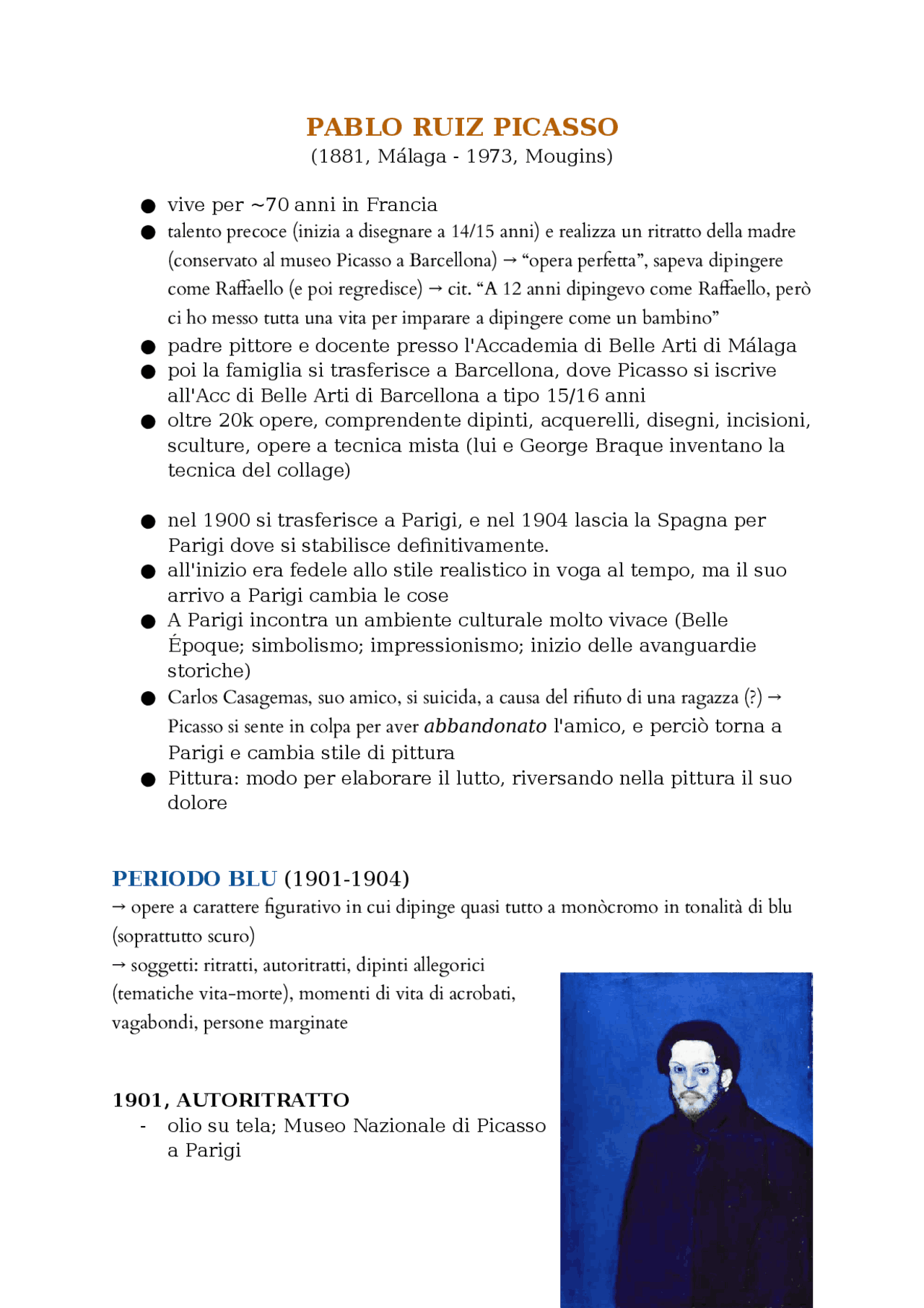 Pablo Picasso Appunti Di Storia Dellarte Docsity