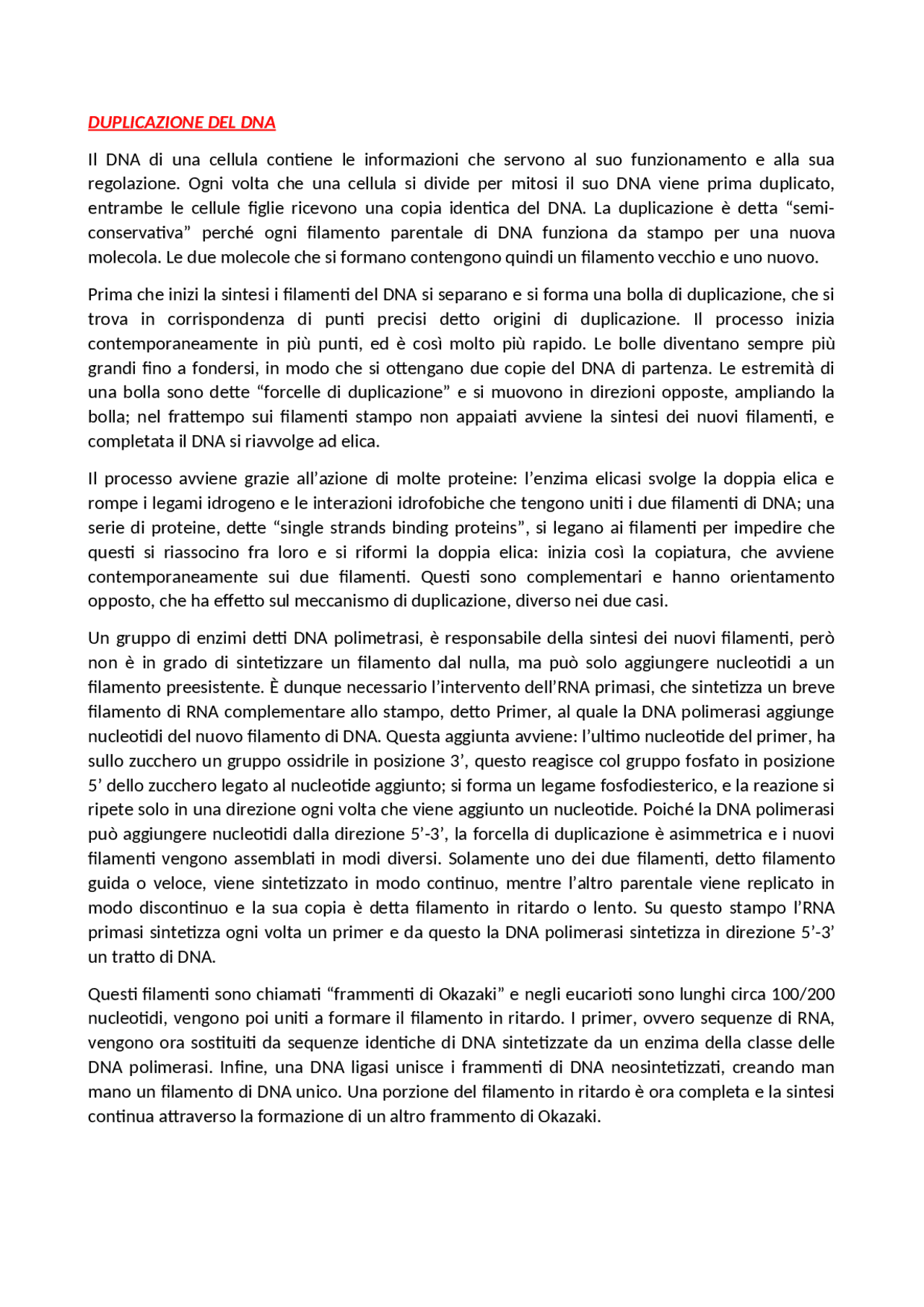 Duplicazione Del Dna Docsity