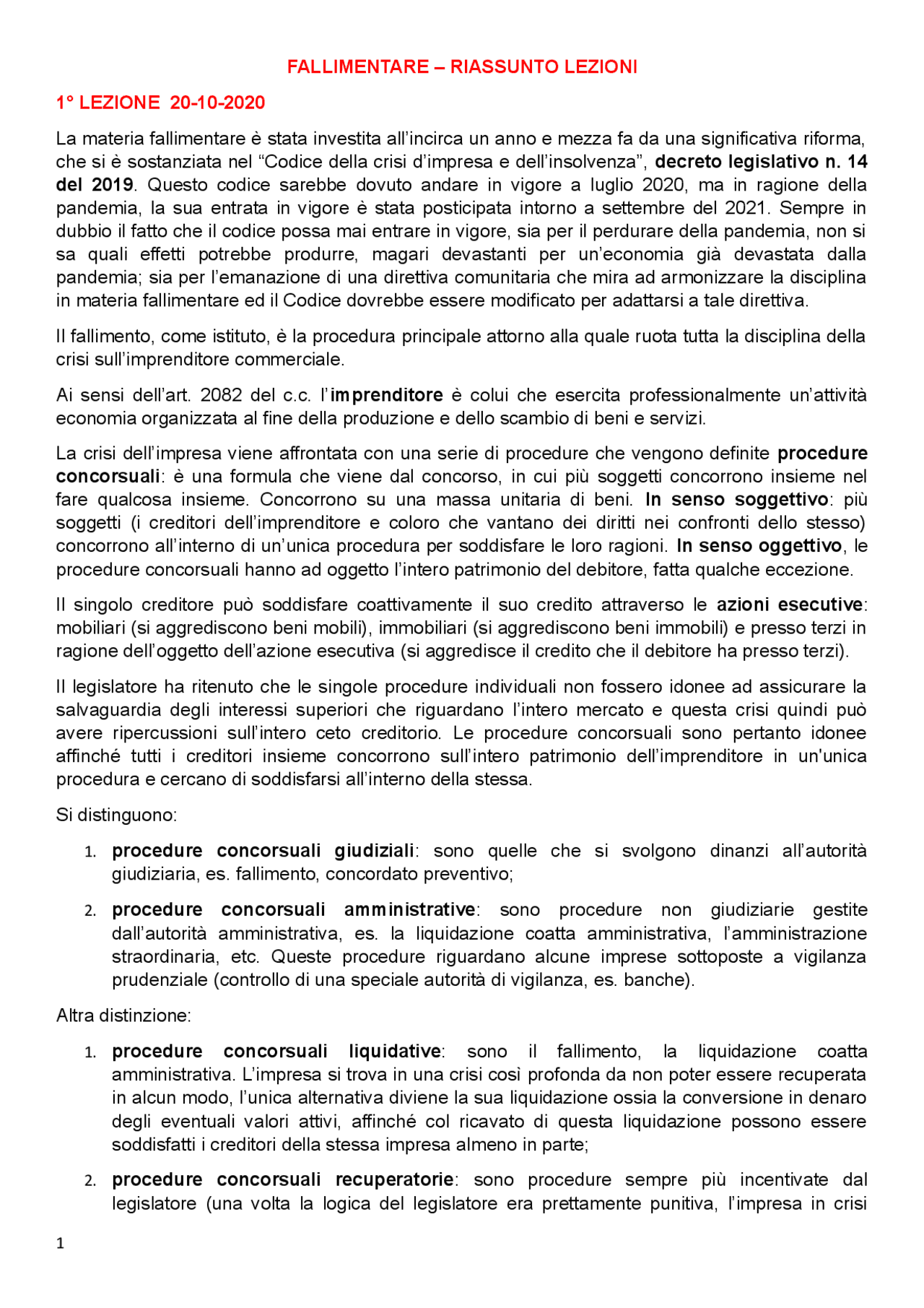 Riassunto Lezioni Diritto Fallimentare Docsity