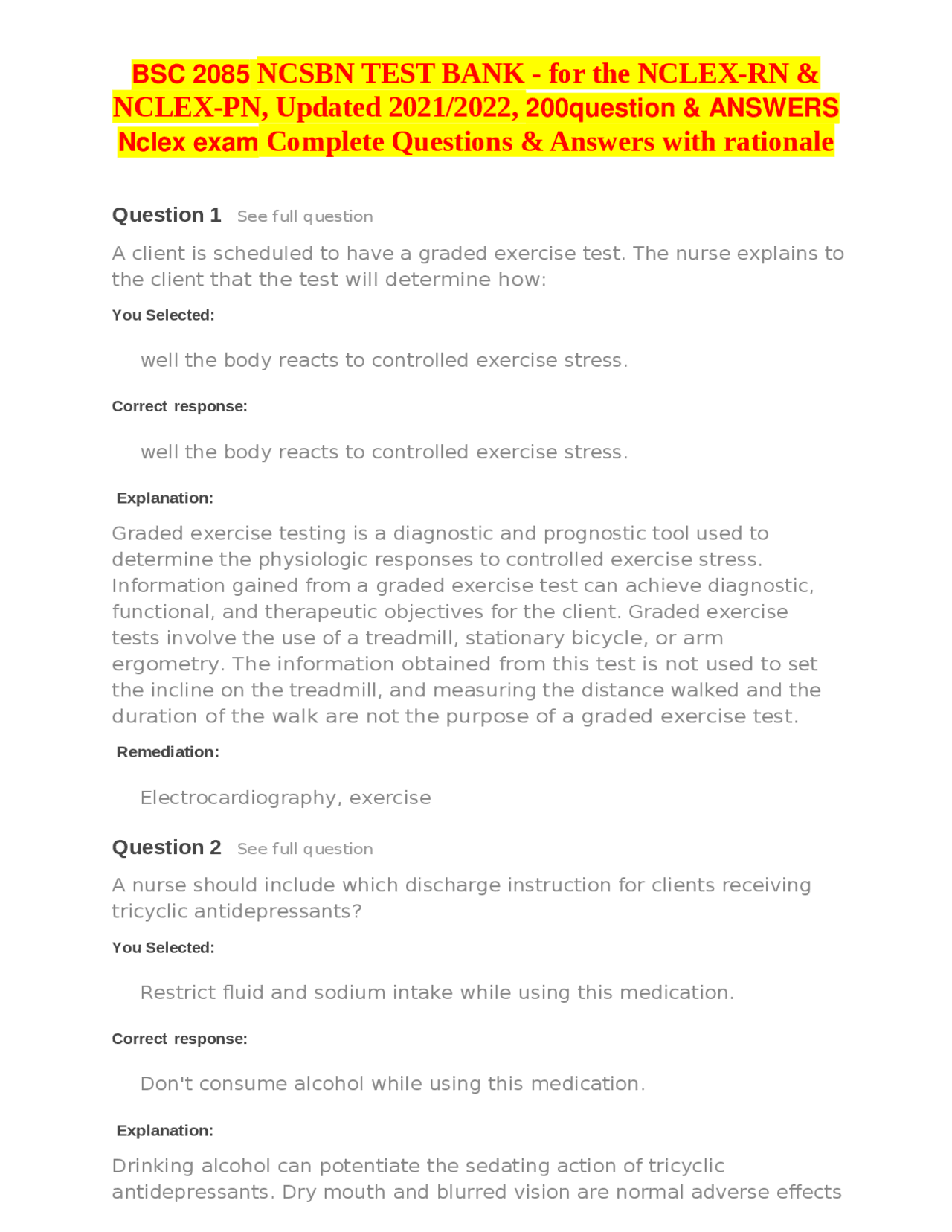 BSC 2085 NCSBN TEST BANK - for the NCLEX-RN & NCLEX-PN, Updated 2021/ ...