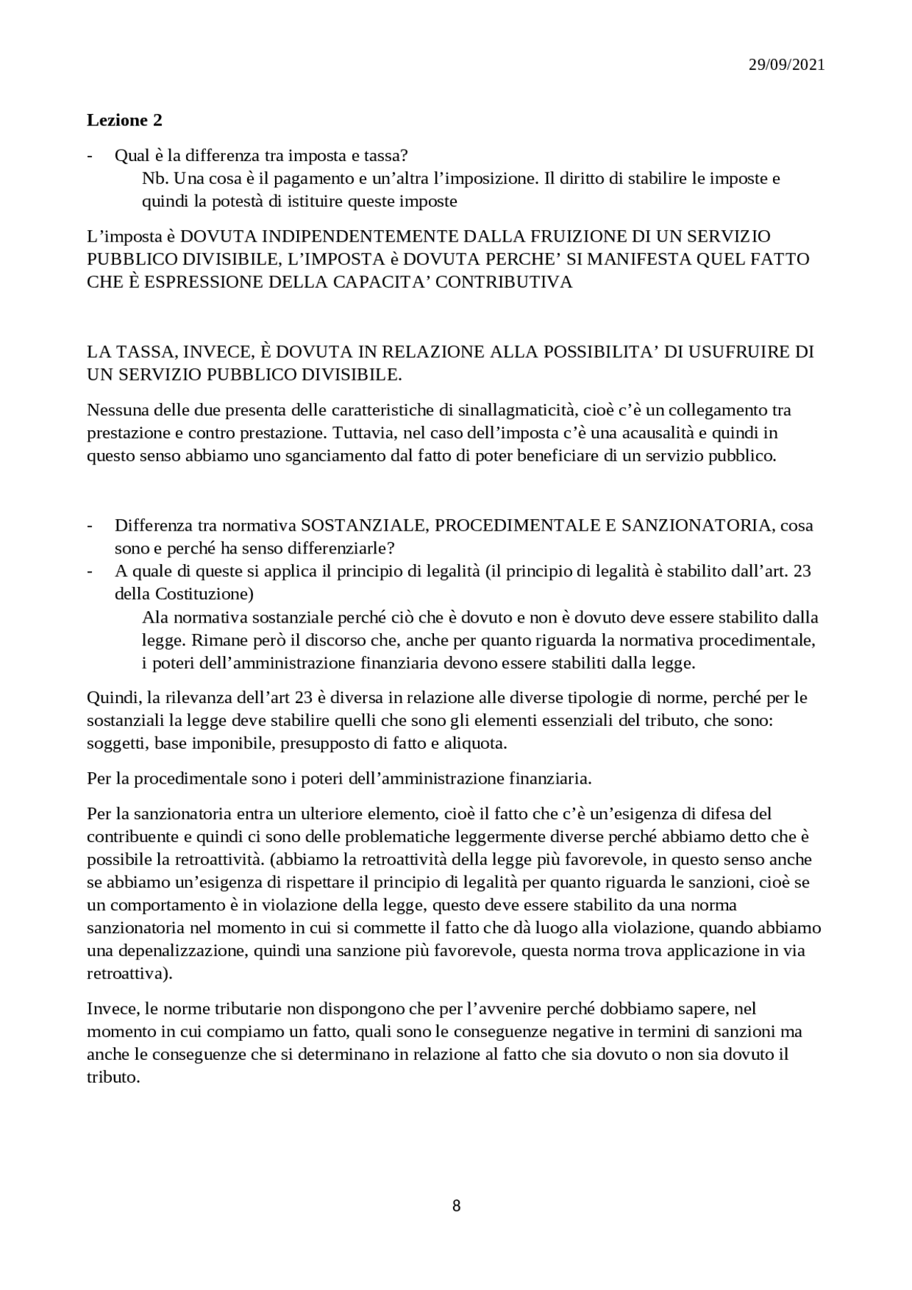 Lezioni diritto tributario - Docsity