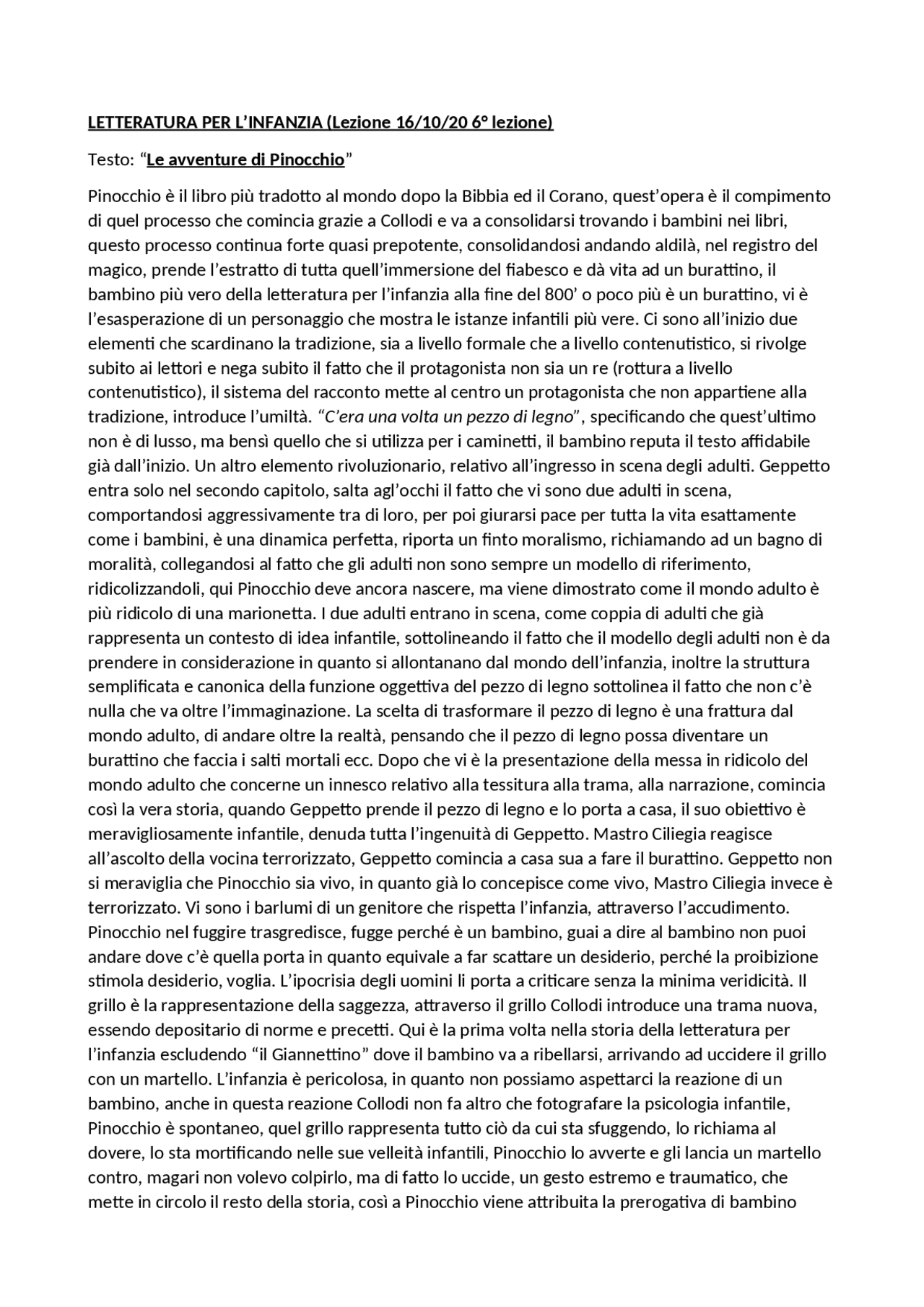 Pinocchio Spiegazione Docsity
