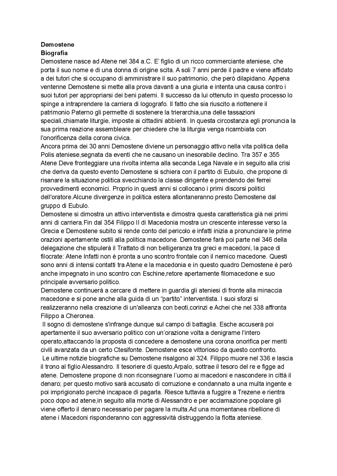 Demostene Biografia Poetica E Opere Dellautore Docsity