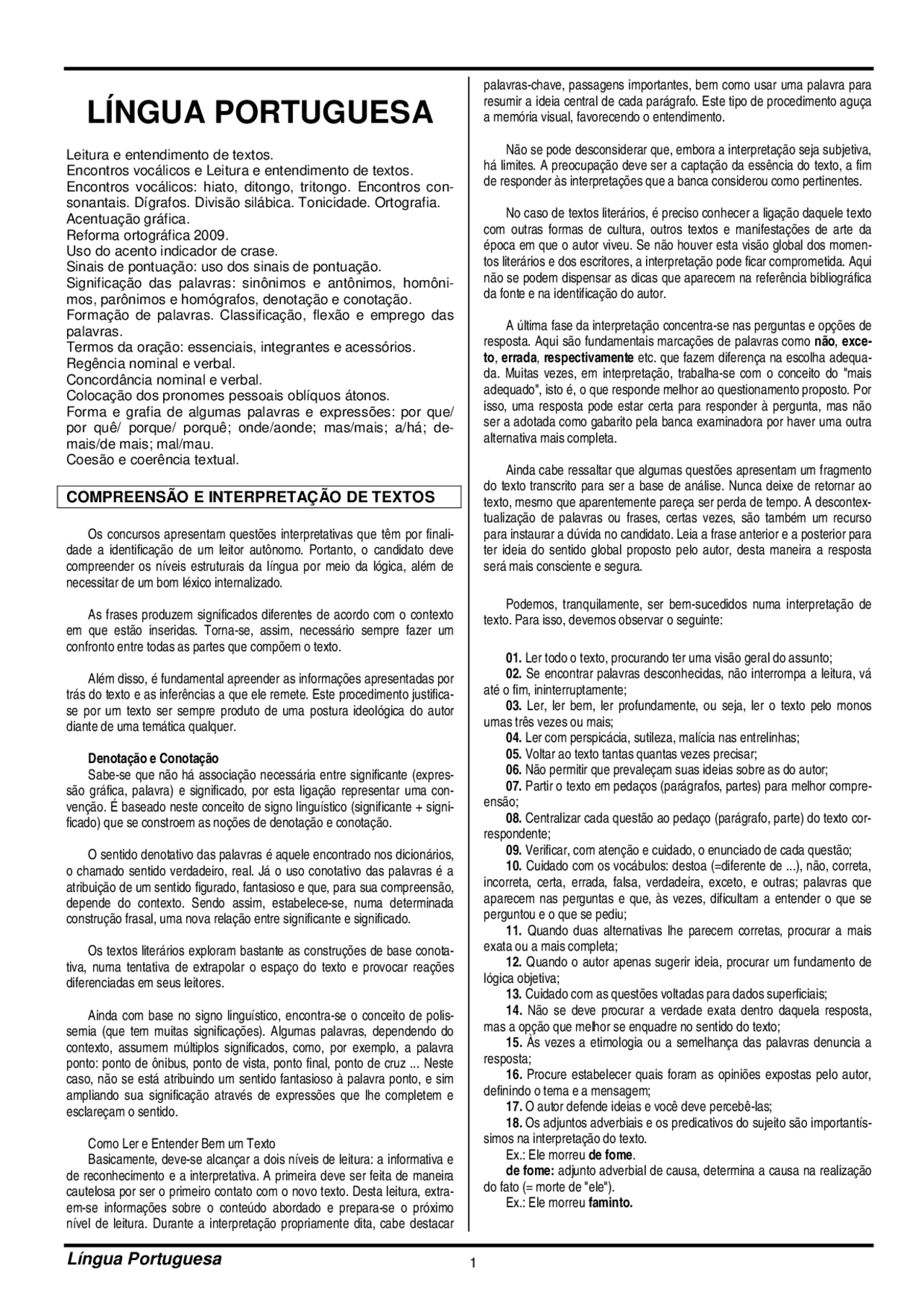 Português Completo e Interpretação de texto (Atualizado) - Docsity