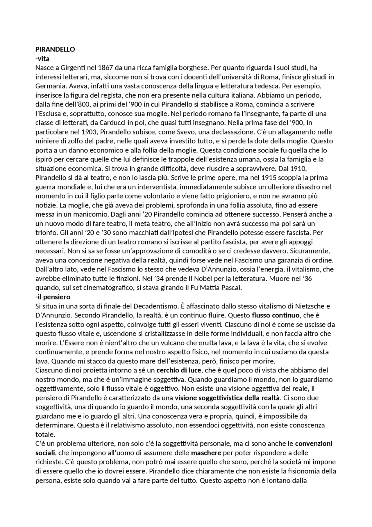 Appunti Pirandello Con Analisi Opere Docsity