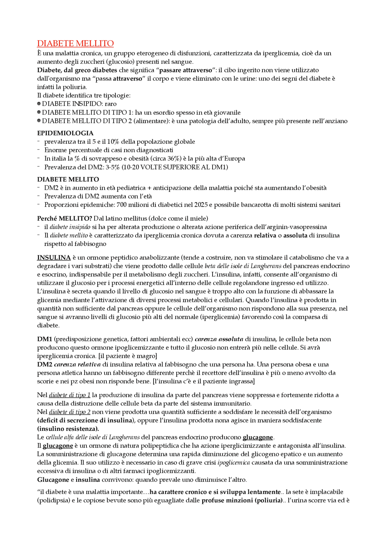 Diabete Mellito Completo Appunti Di Infermieristica Docsity