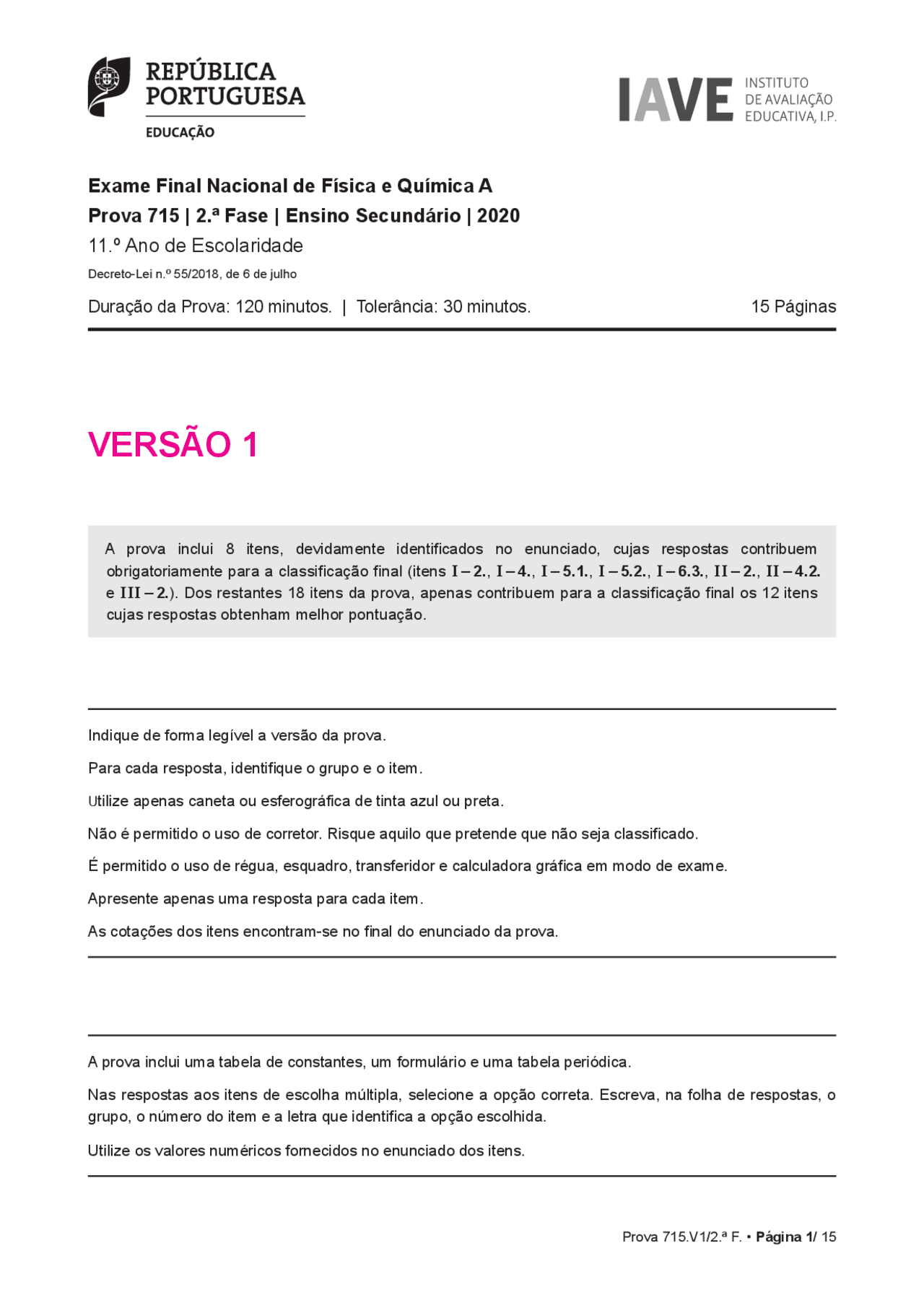 Exame Modelo De Física E Química Docsity